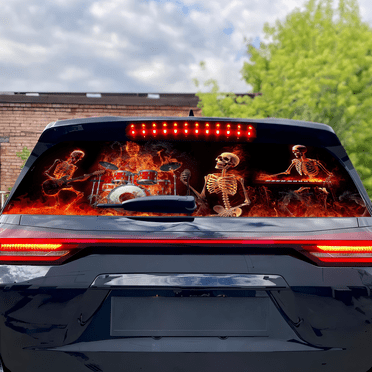 12in x 11in Red Flame Skull Bumper Sticker Car Vinyl Truck Window Decal ...