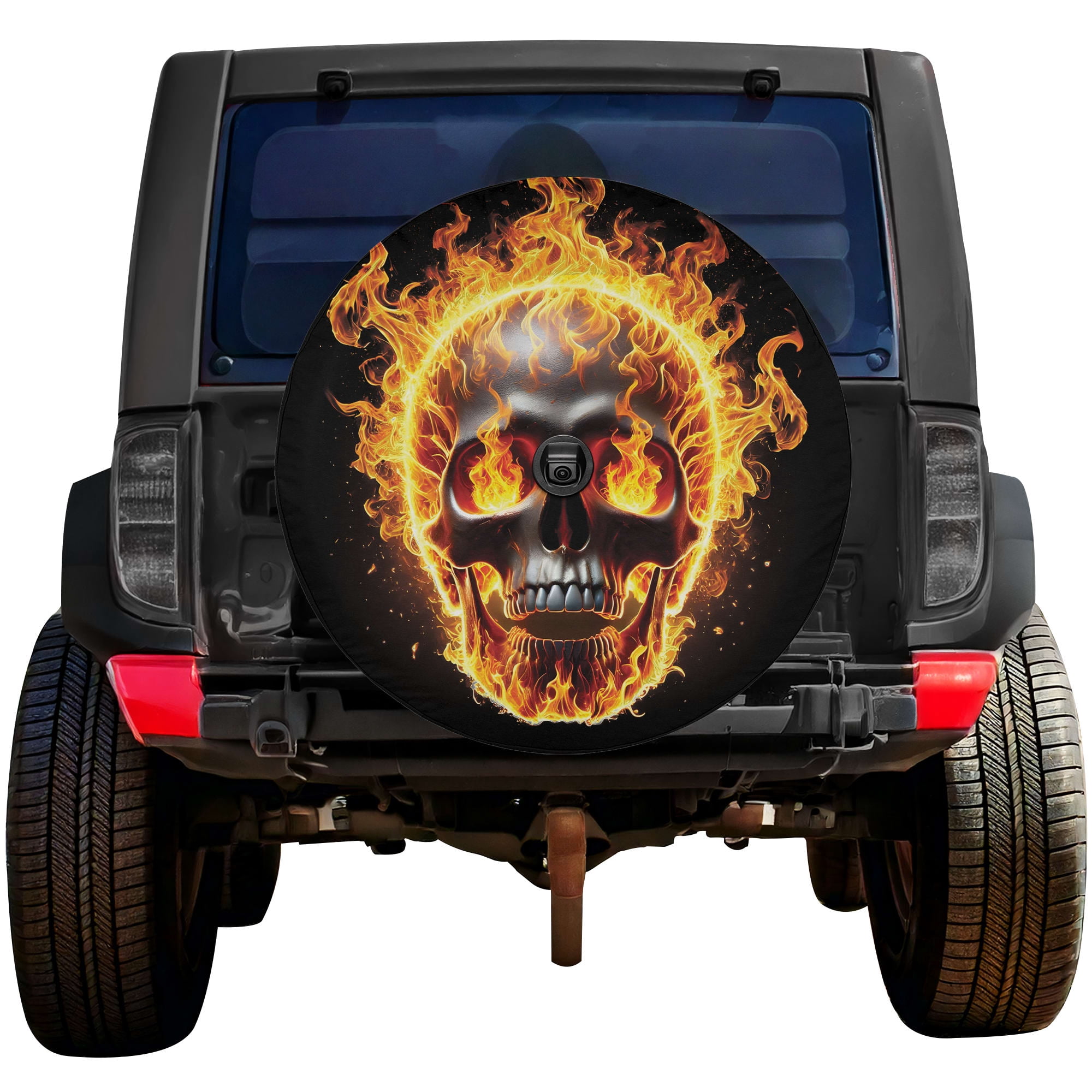 Lotusprinthandmade Flaming Skull Spare Tire Cover With Backup Camera ...