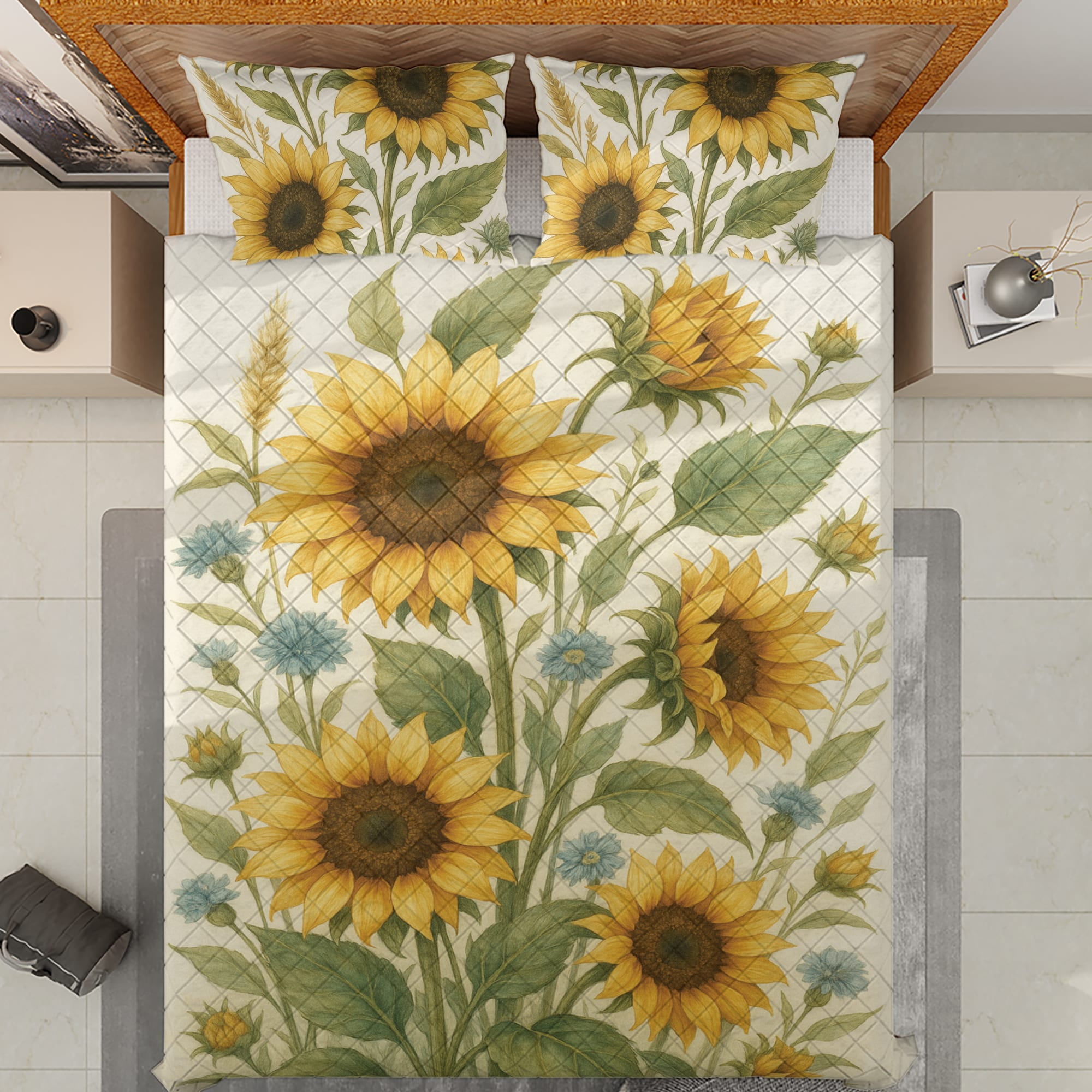 Lotusprinthandmade Floral 3D Quilt Bedding Set (White Binding) 5 Sizes ...