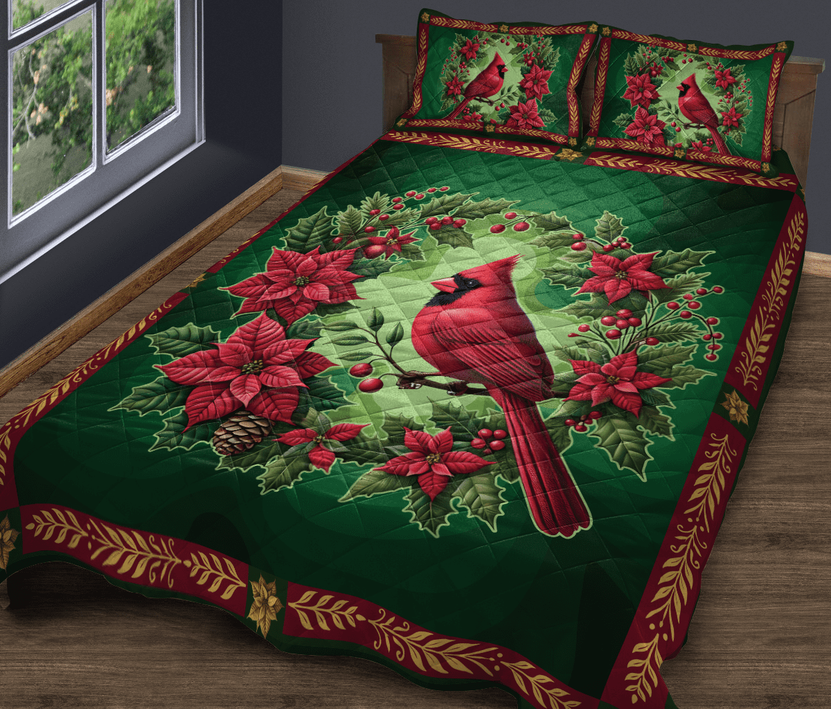 Lotusprinthandmade Floral Cardinal Quilt Bedding Set (White Binding) 5 ...