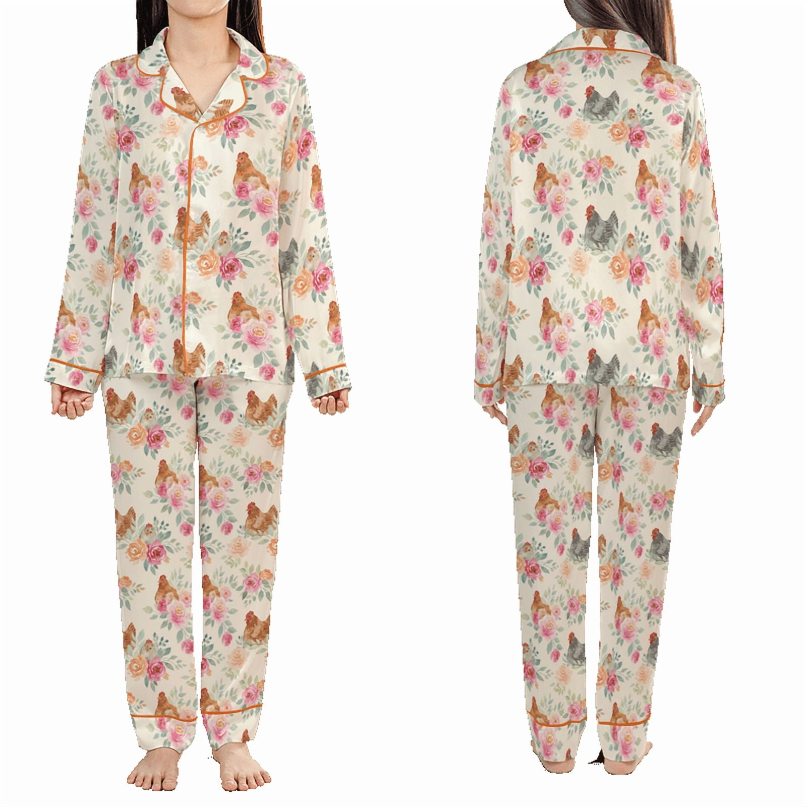 Lotusprinthandmade Floral Chicken Graphic All-over Print Satin Pajamas ...