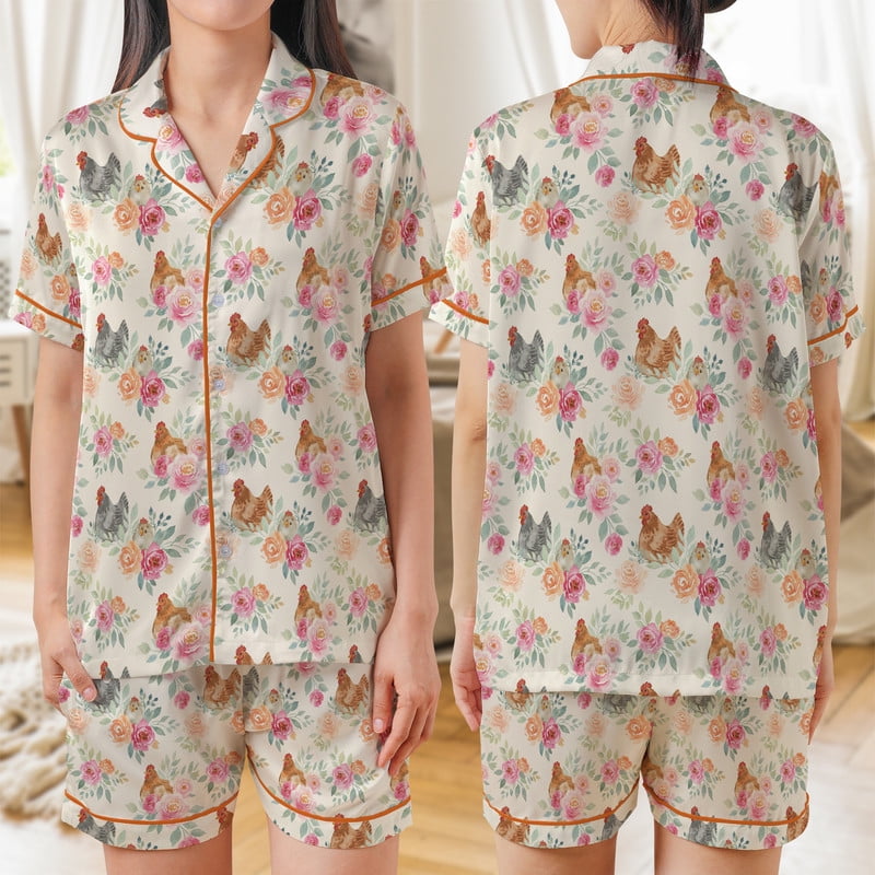 Lotusprinthandmade Floral Chicken Graphic All-over Print Satin Short ...