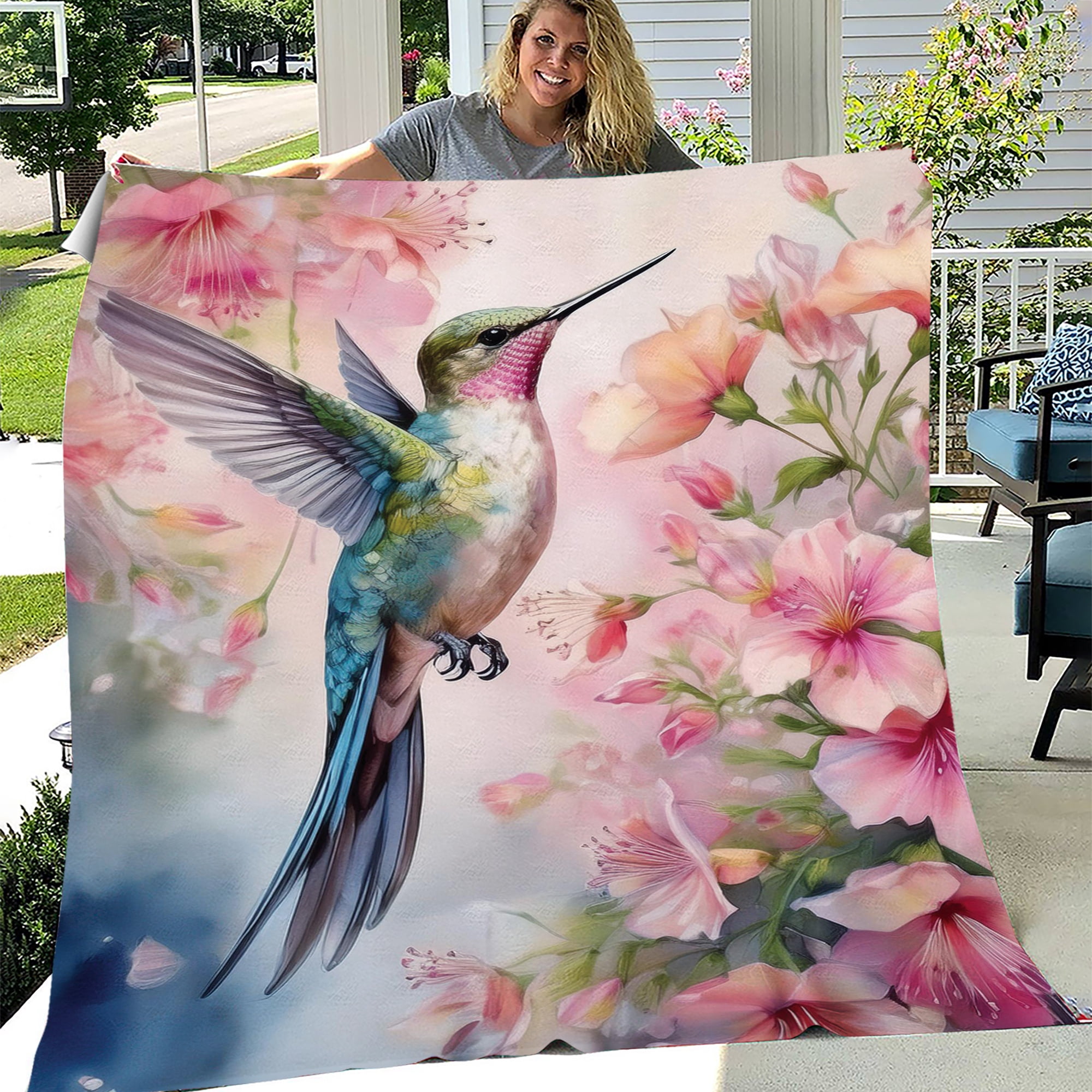 Lotusprinthandmade Floral Hummingbird Fleece Blanket 2 Sizes (Made in ...