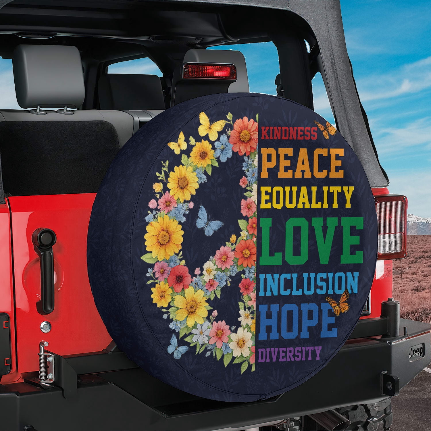 Lotusprinthandmade Floral Peace Love Quote Graphic Spare Tire Cover ...