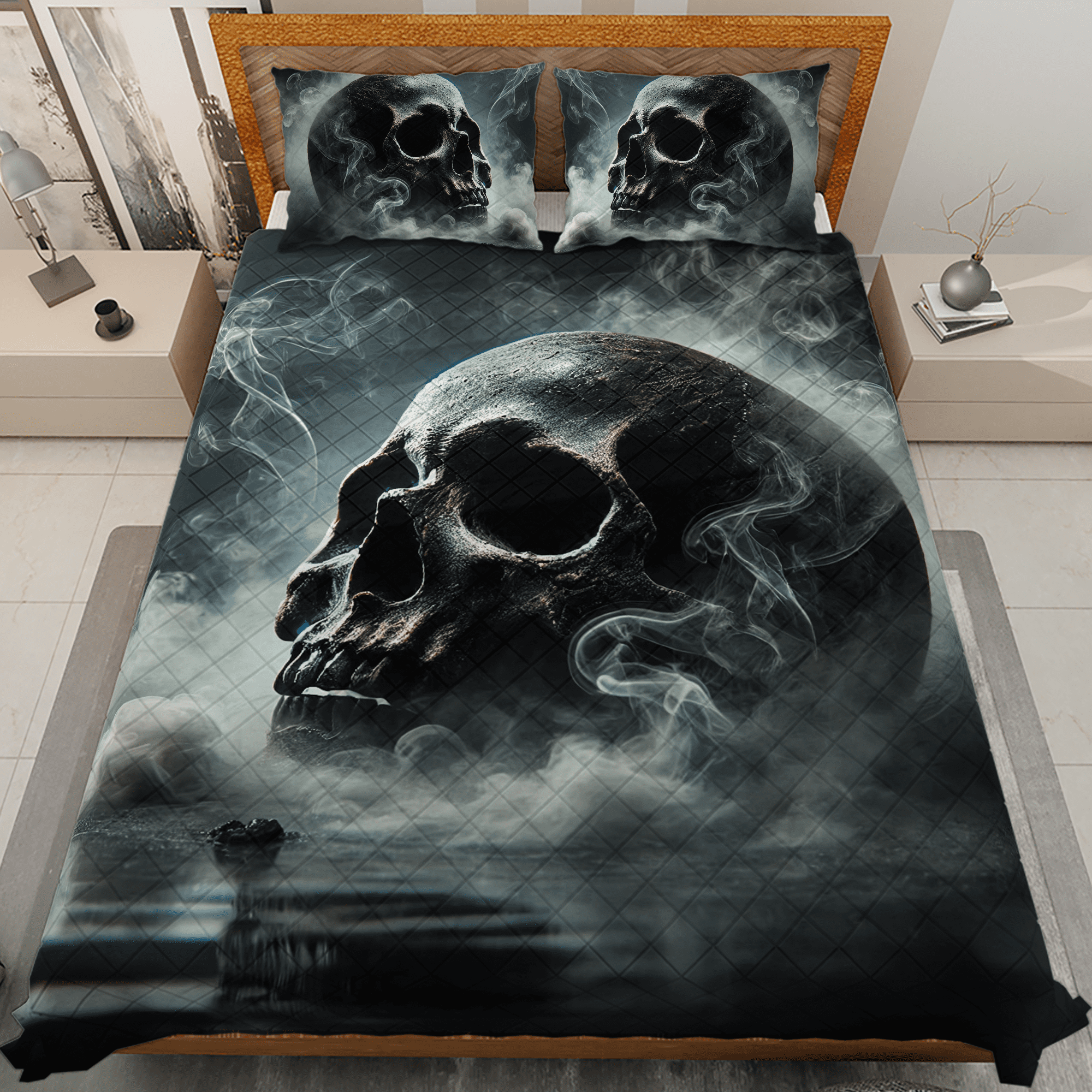 Lotusprinthandmade Floral Skull Halloween Quilt Bedding Set (White ...