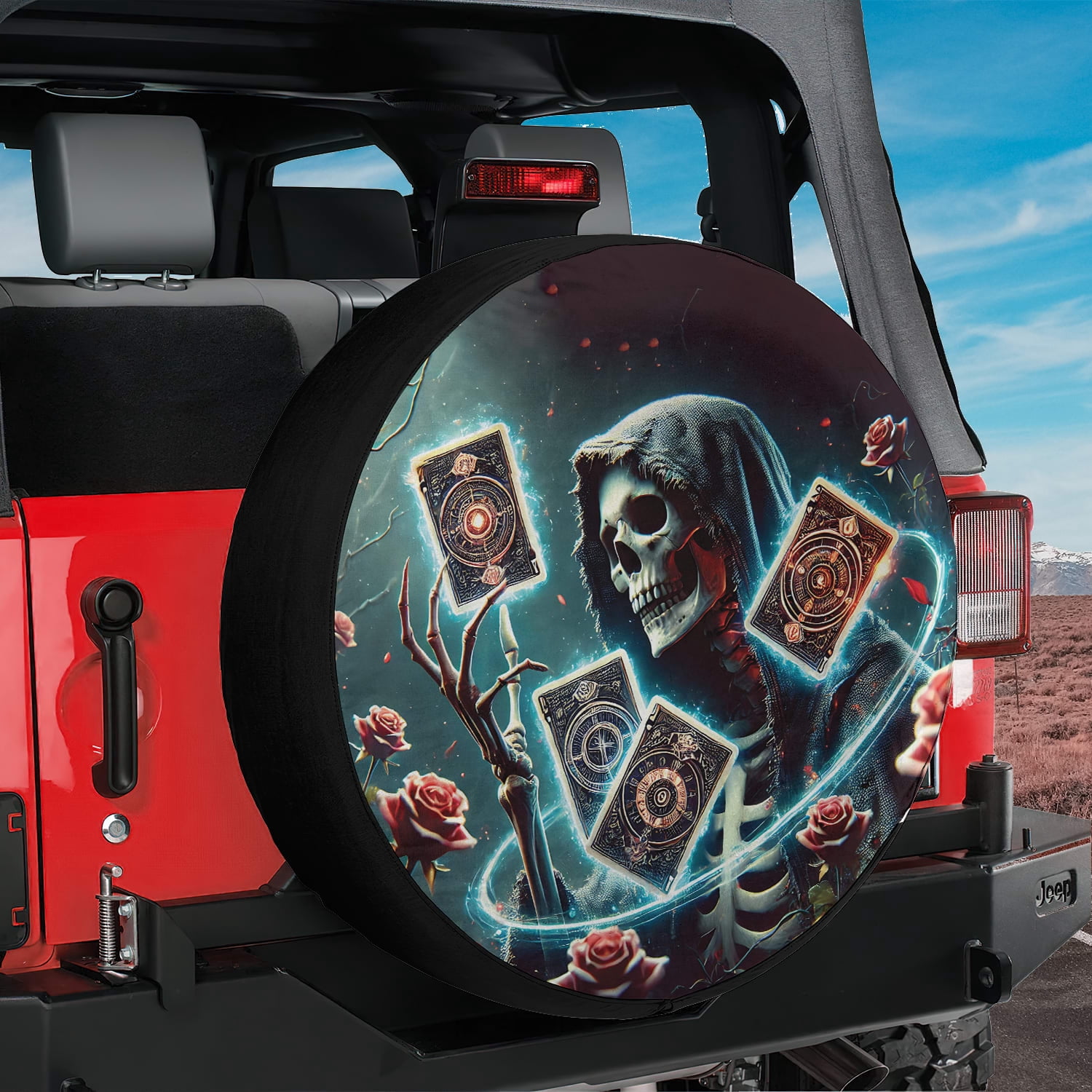 Lotusprinthandmade Floral Skull Horror Halloween Spare Tire Cover ...