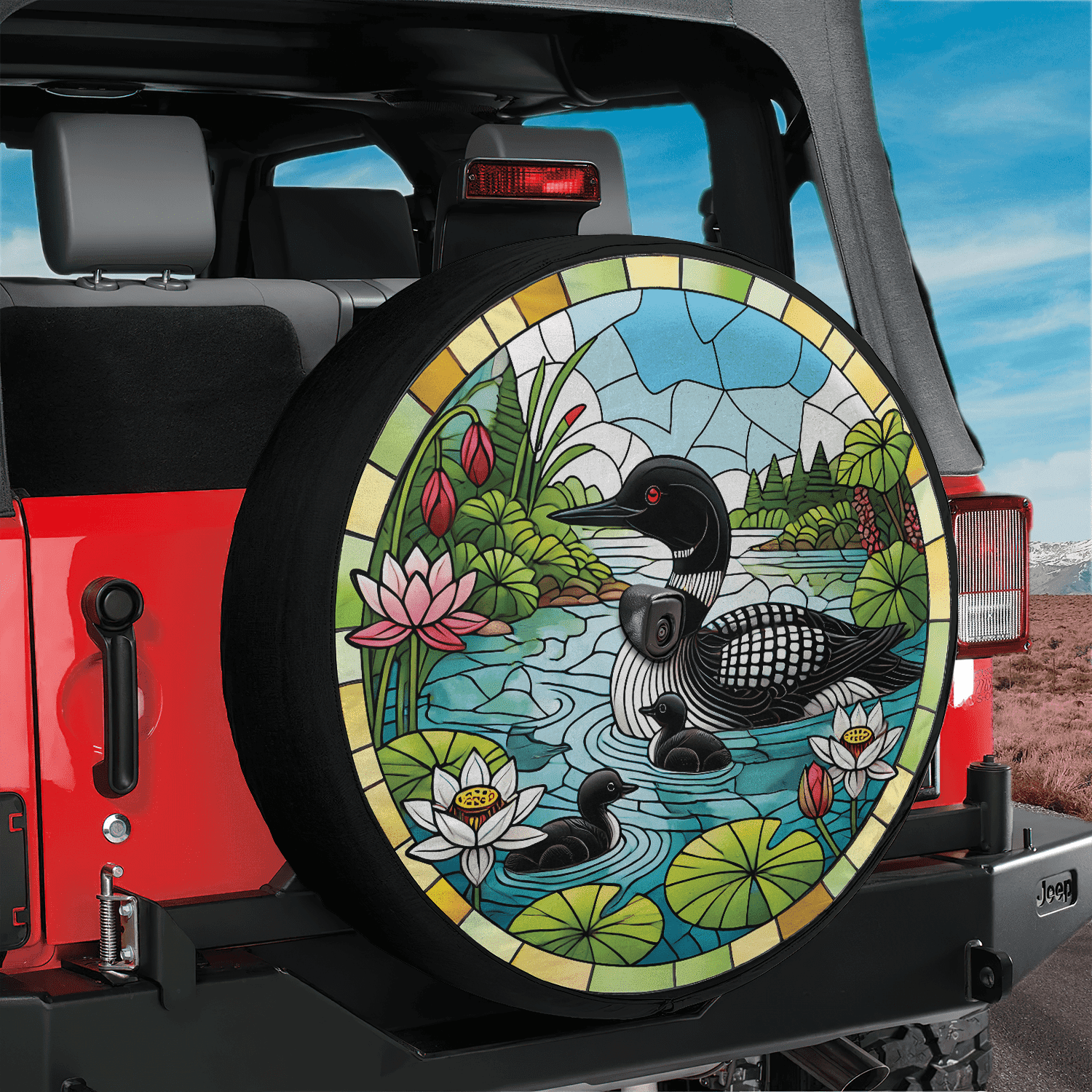 Lotusprinthandmade Flying Loon Bird Spare Tire Cover With Backup Camera ...