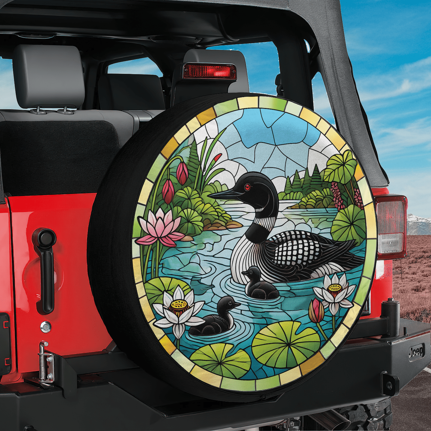 Lotusprinthandmade Flying Loon Bird Spare Tire Cover Without Backup ...