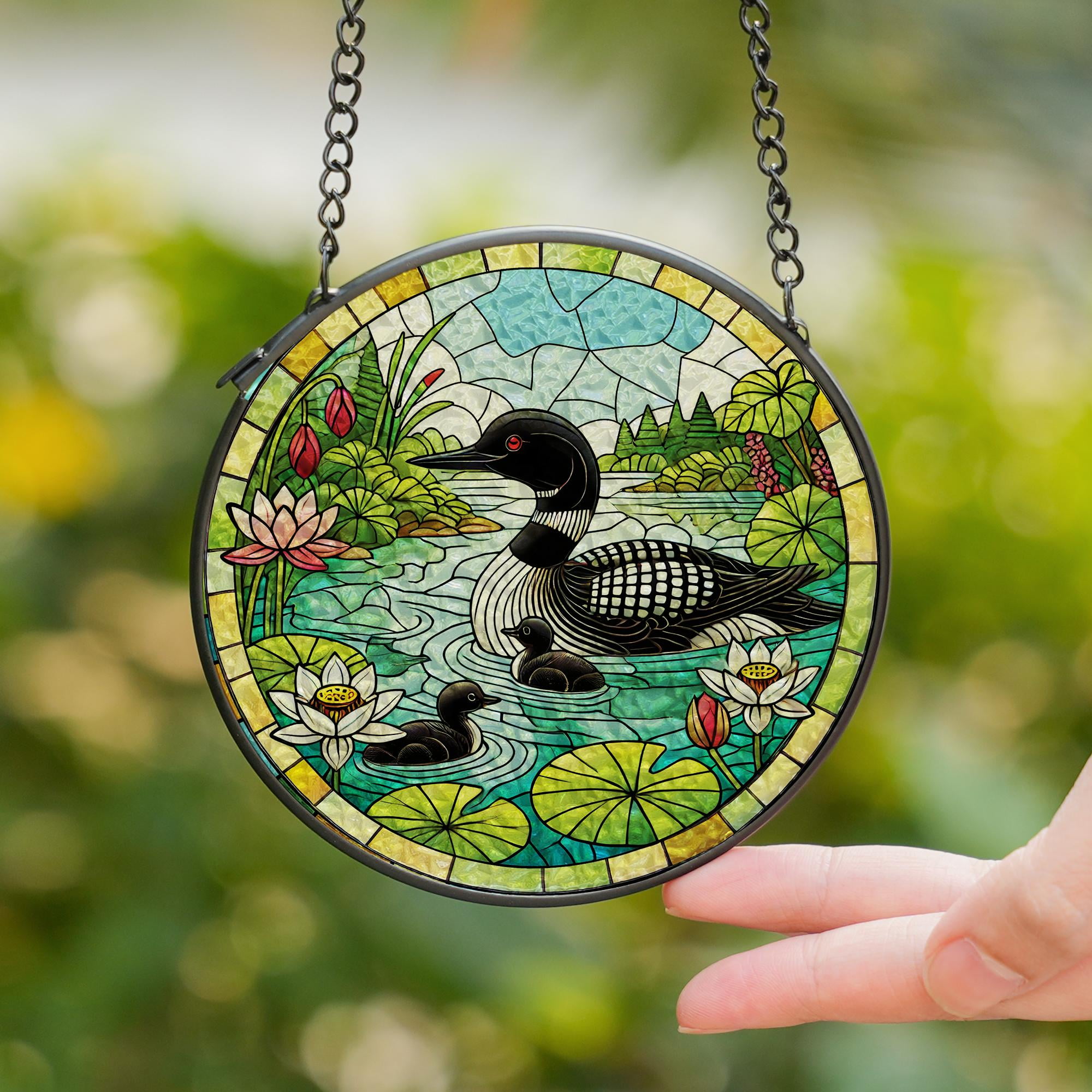 Lotusprinthandmade Flying Loon Bird Stained Glass Suncatcher for Window ...
