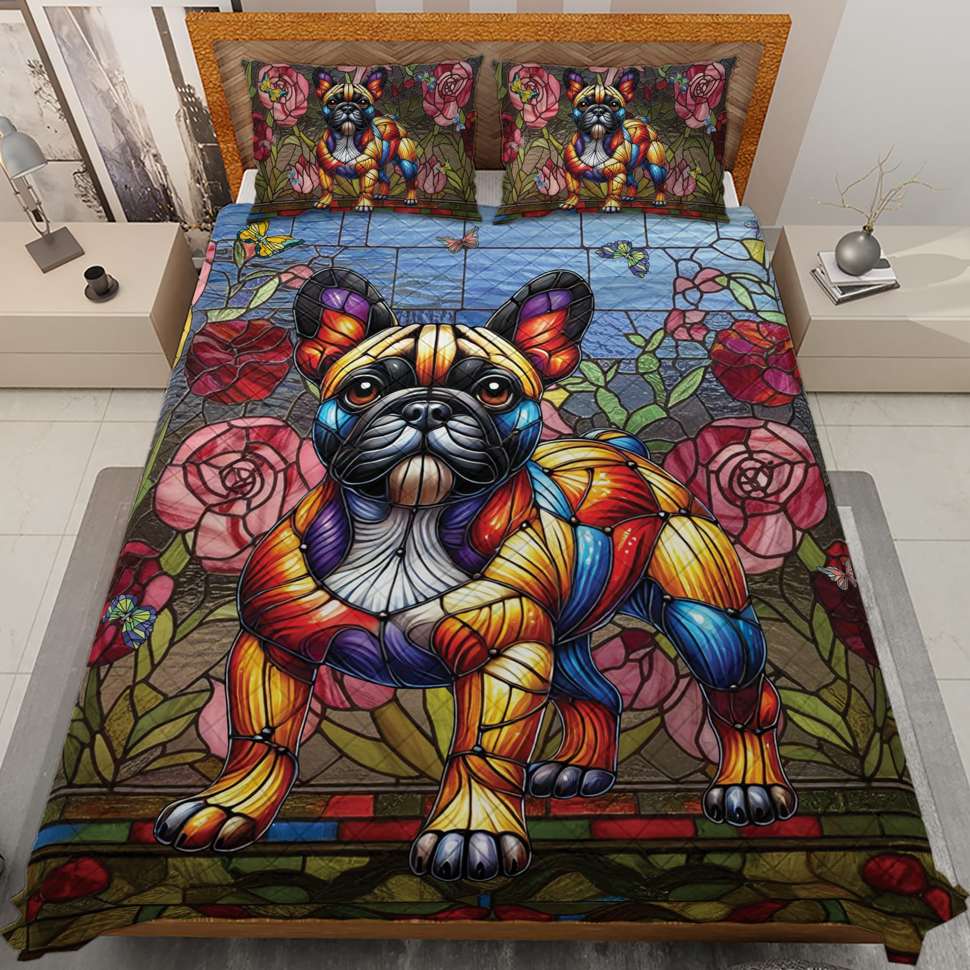 Lotusprinthandmade French Bulldog Dog 3D Quilt Bedding Set (White ...