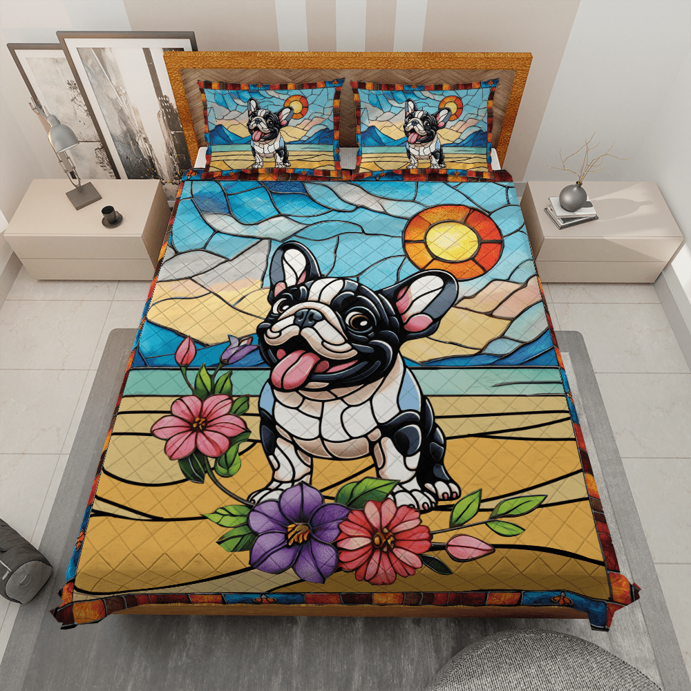 Lotusprinthandmade French Bulldog Dog Pattern Quilt Bedding Set (White ...