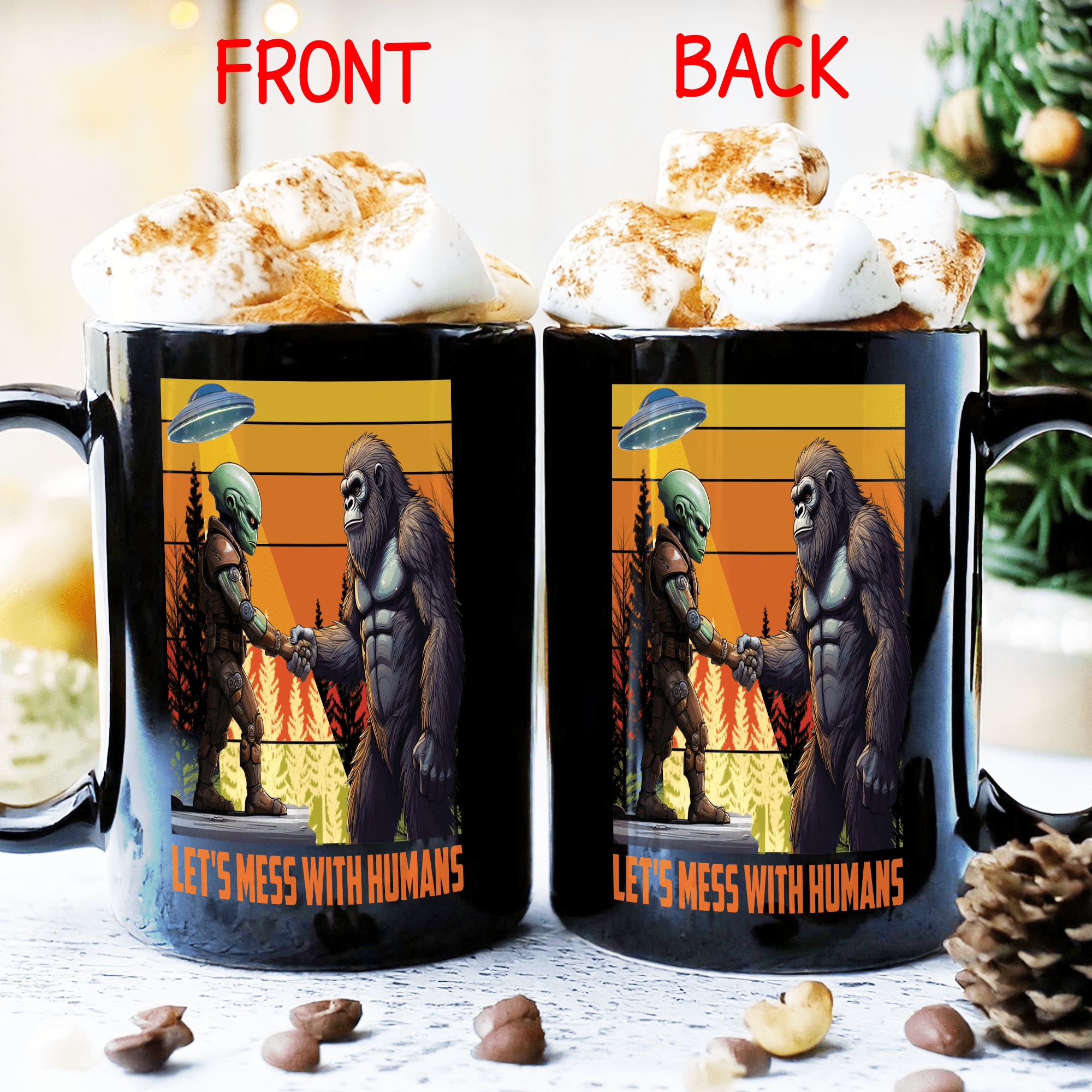 Lotusprinthandmade Funny Bigfoot Let's Mess With Humans Black Ceramic ...