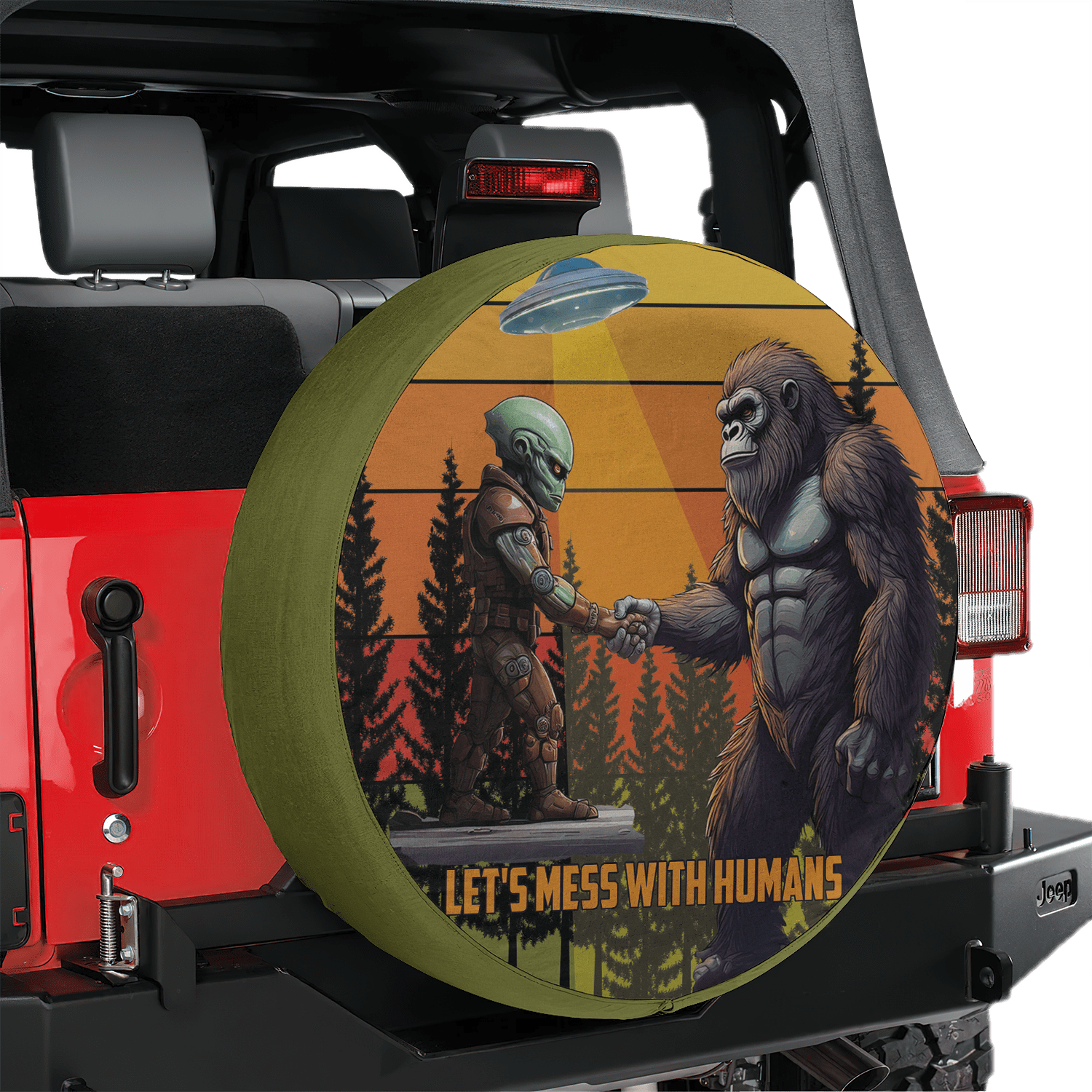 Lotusprinthandmade Funny Bigfoot Let's Mess With Humans Spare Tire ...
