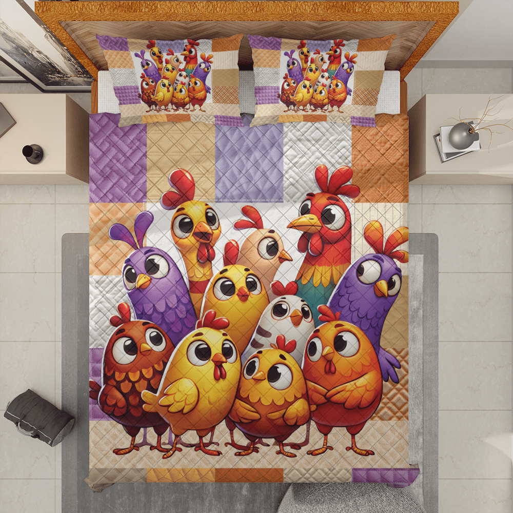 Lotusprinthandmade Funny Chicken Quilt Bedding Set (White Binding) 5 ...