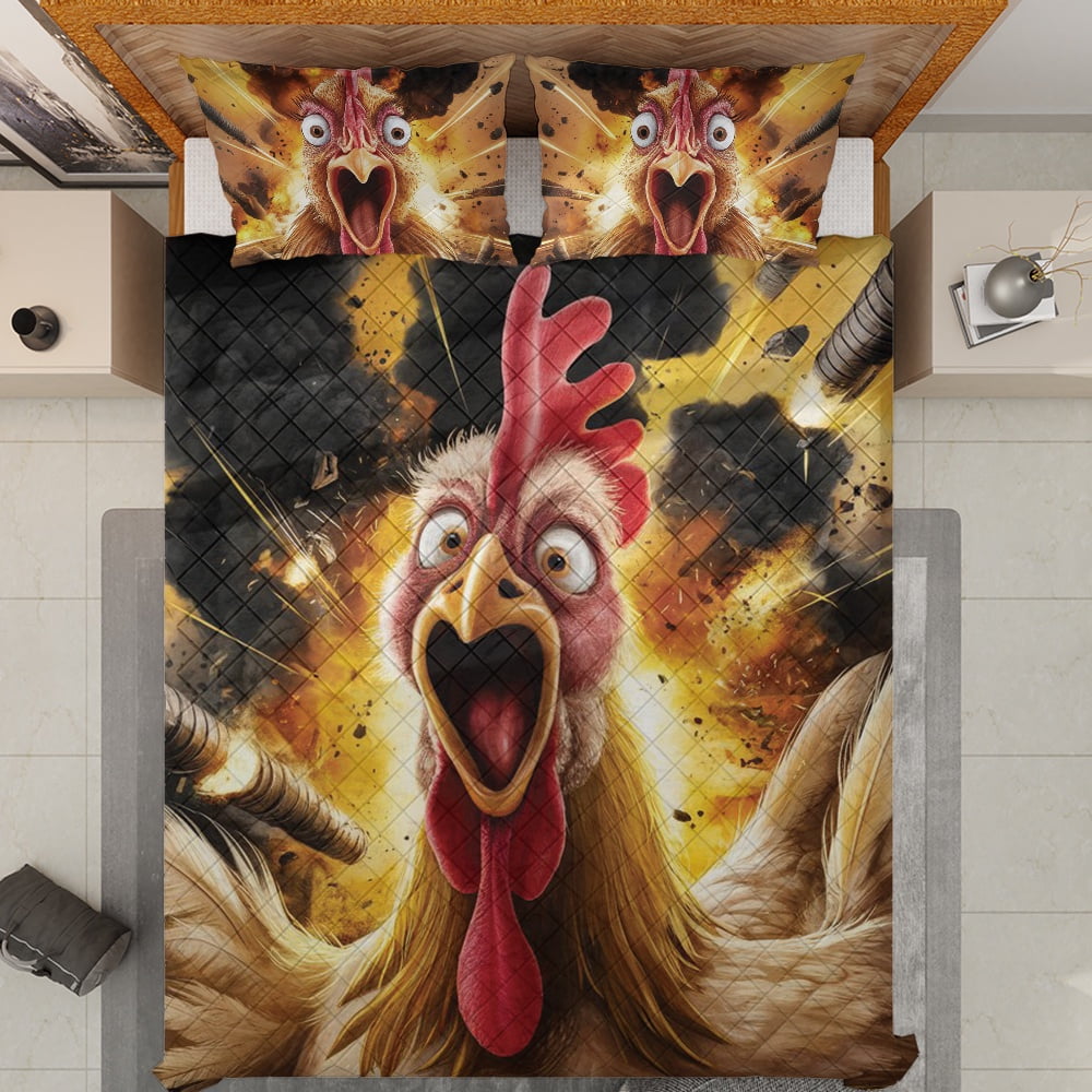 Lotusprinthandmade Funny Chicken Theme Quilt Bedding Set (White Binding ...