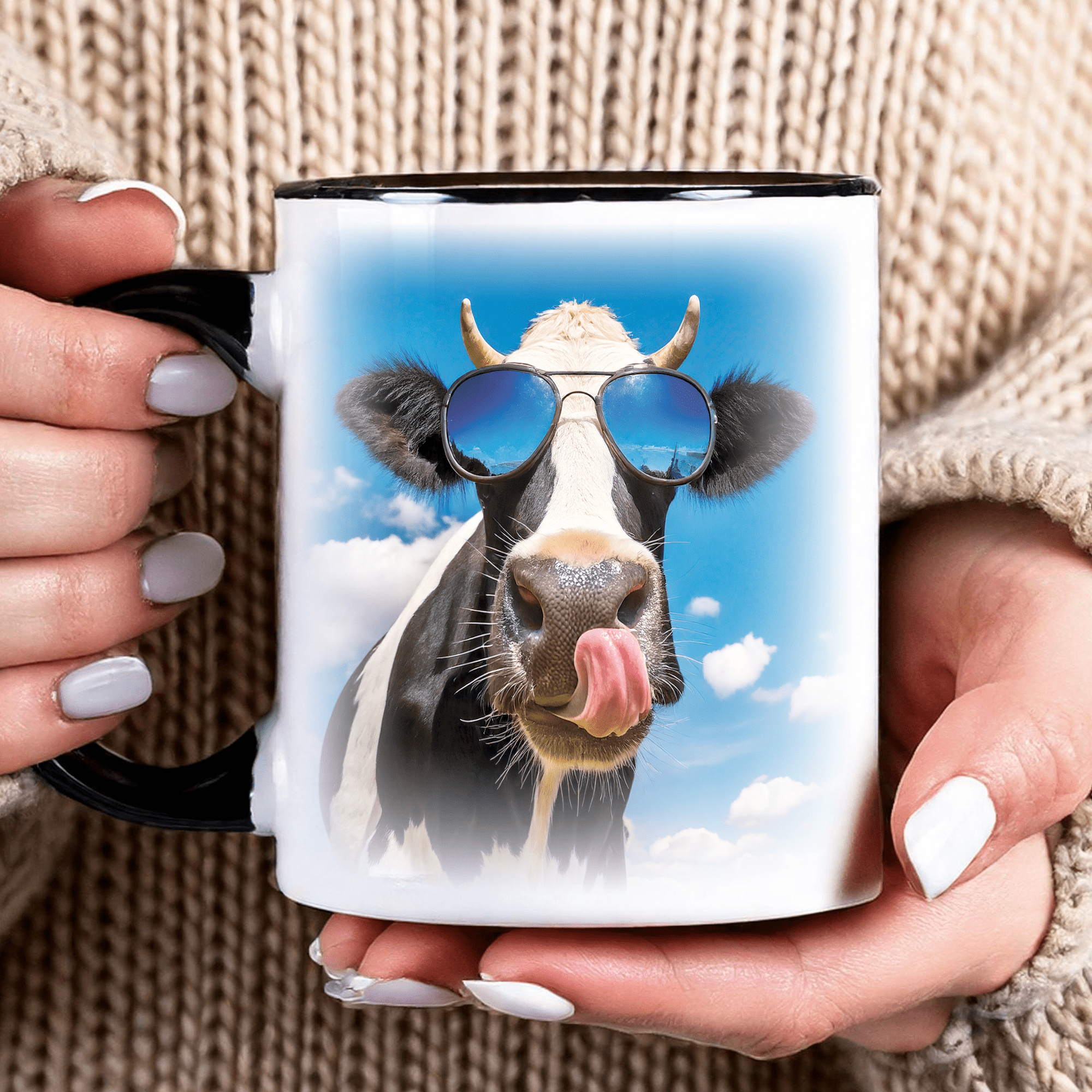 Lotusprinthandmade Funny Cow Red Accent Mug (11oz) (Made In US ...