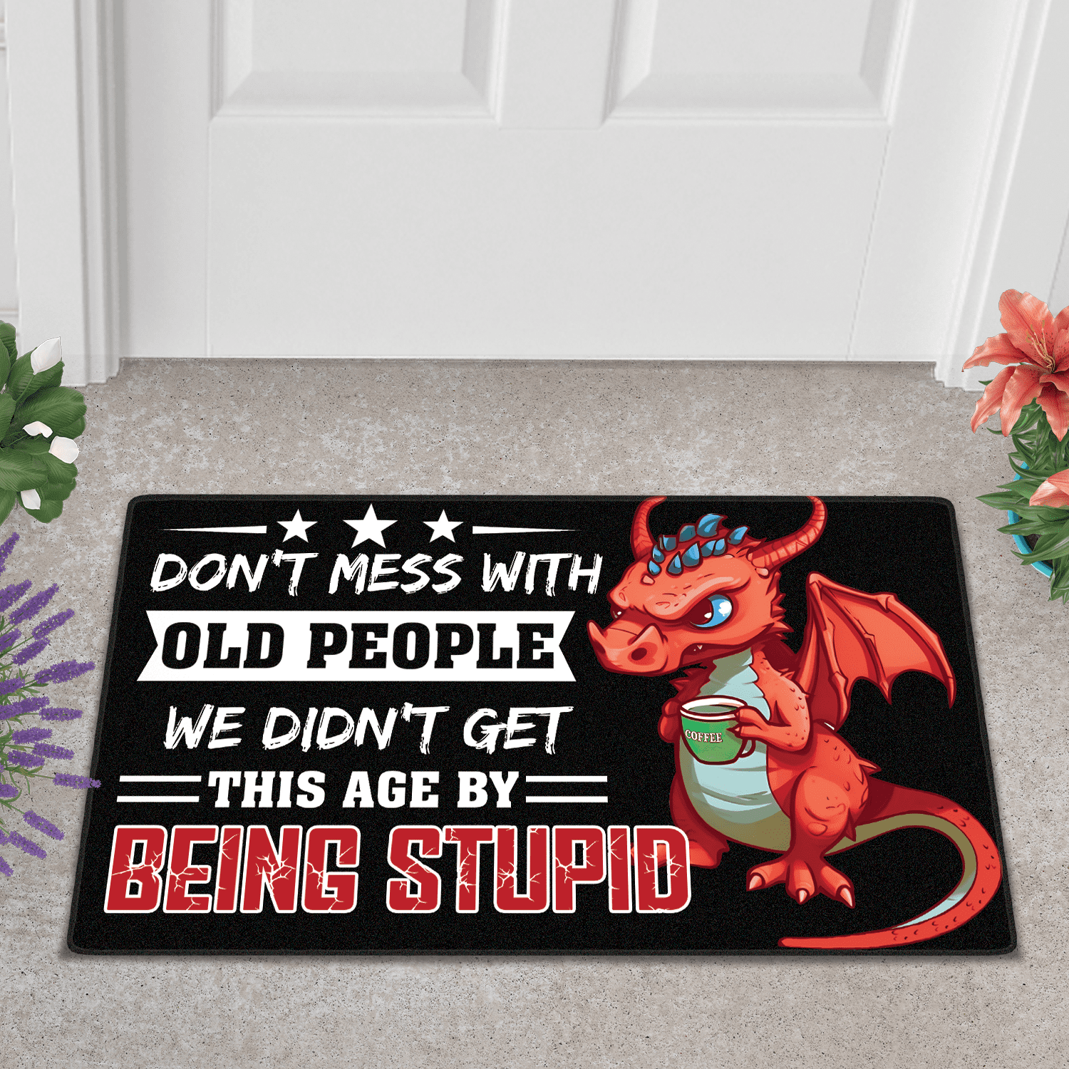 Lotusprinthandmade Funny Dragon Don't Mess with Old People Doormat 5 ...