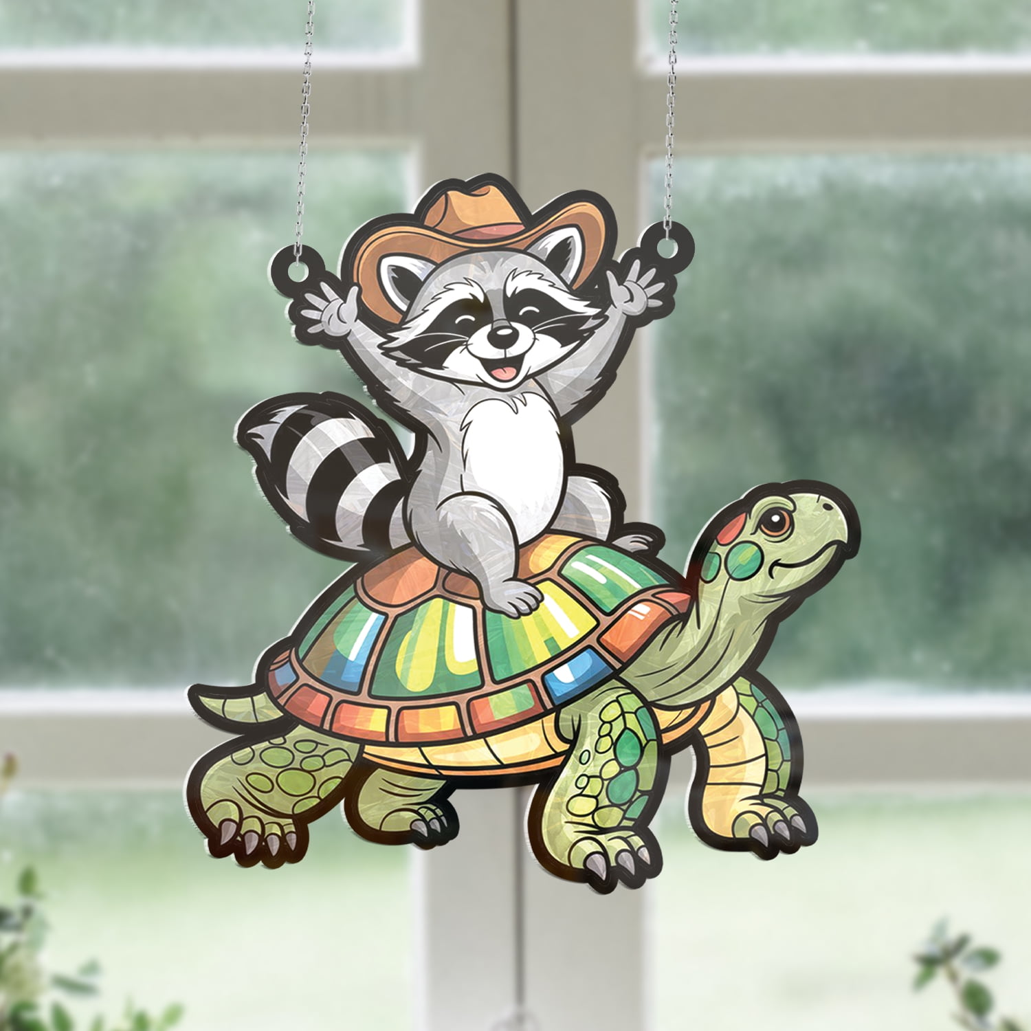 Lotusprinthandmade Funny Raccoon and Turtle Custom Shape Window Hanging ...