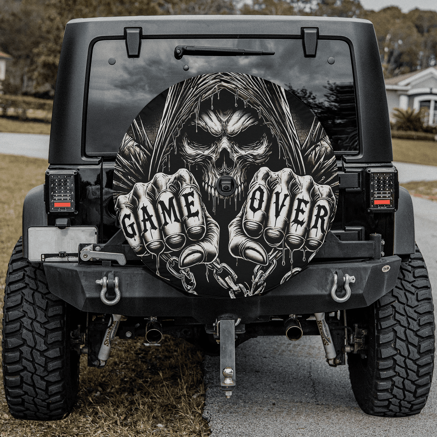 Lotusprinthandmade Funny Skull Spare Tire Cover With Backup Camera Hole ...