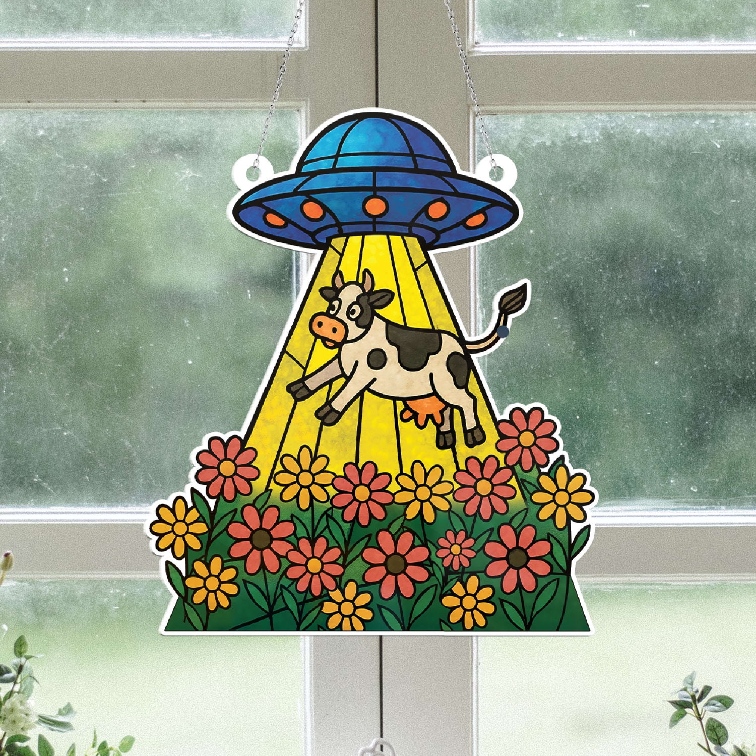 Lotusprinthandmade Funny UFO And Cow Custom Shape Window Hanging ...