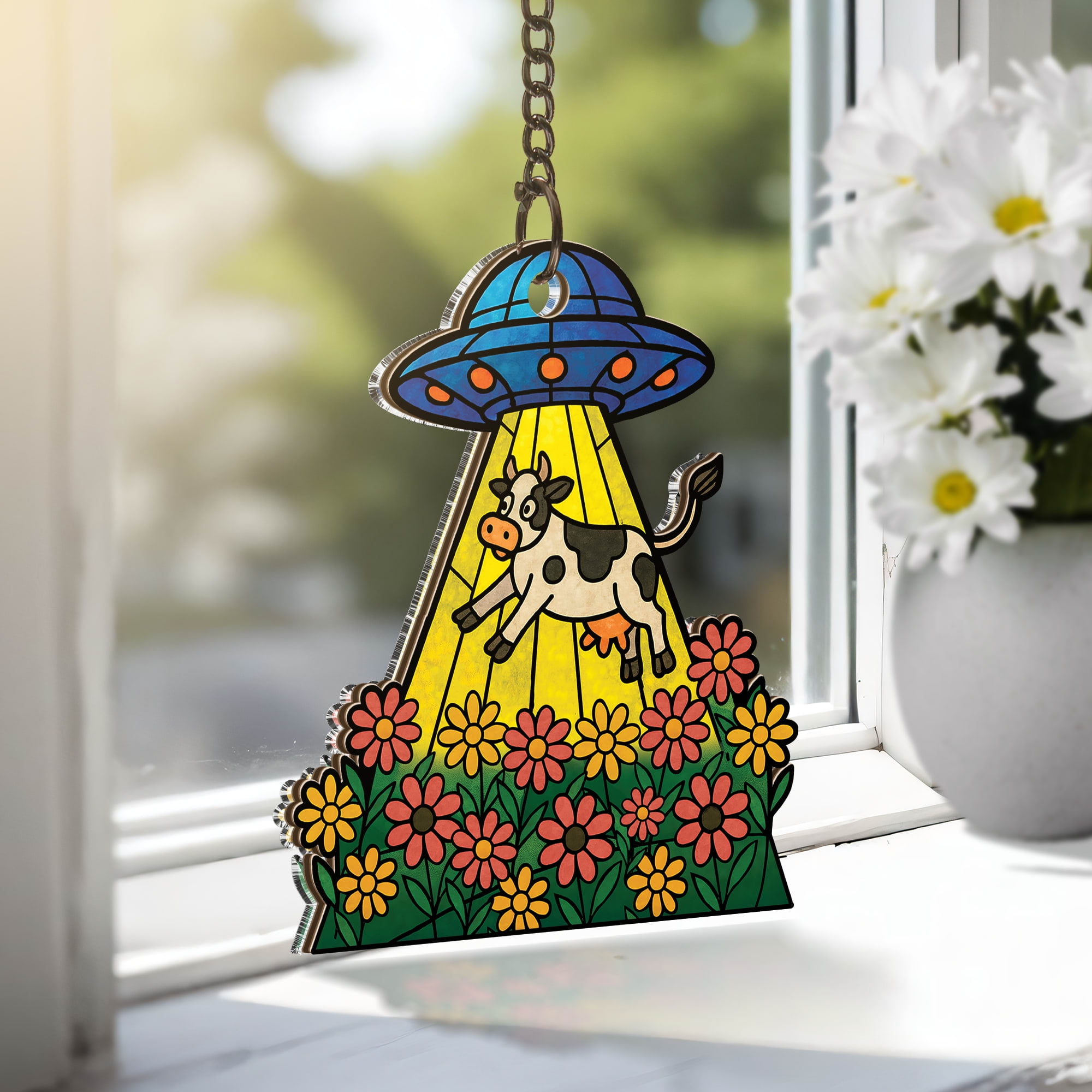 Lotusprinthandmade Funny UFO And Cow Custom Shape Window Hanging ...