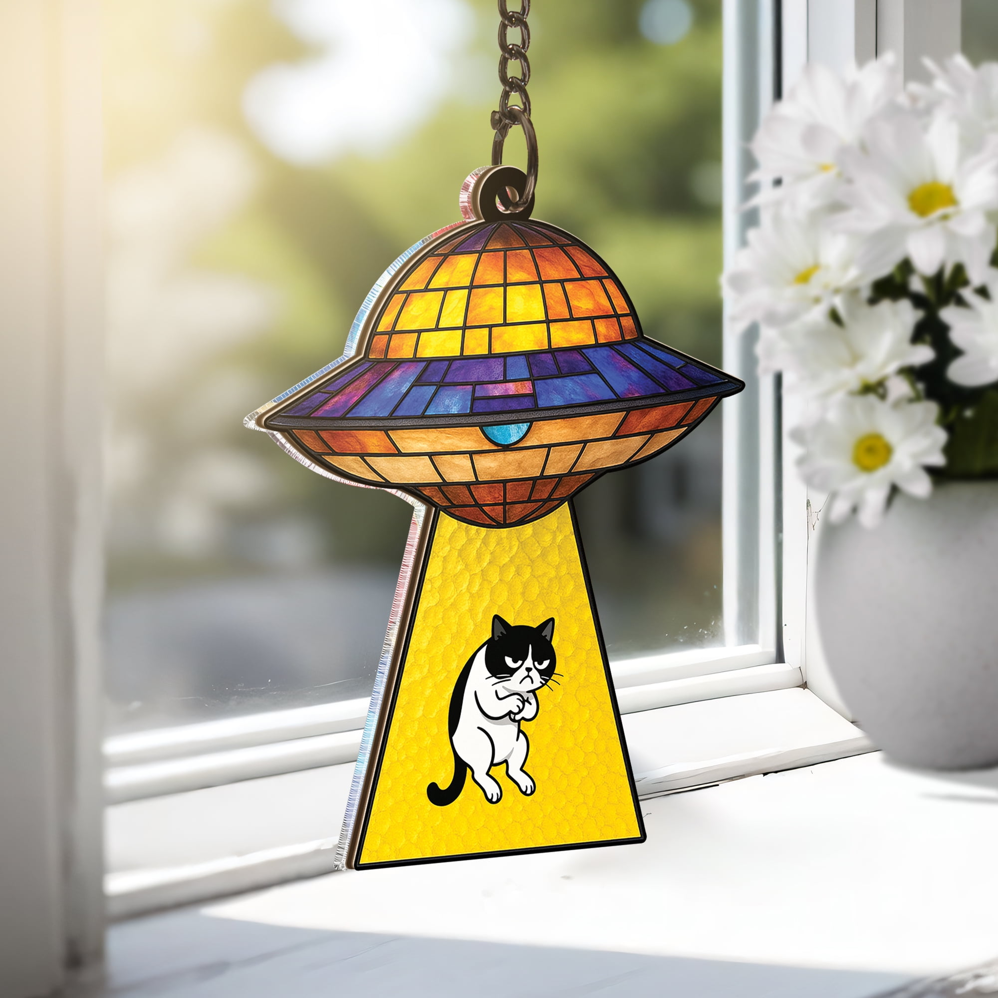 Lotusprinthandmade Funny UFO Cat Custom Shape Window Hanging Suncatcher ...