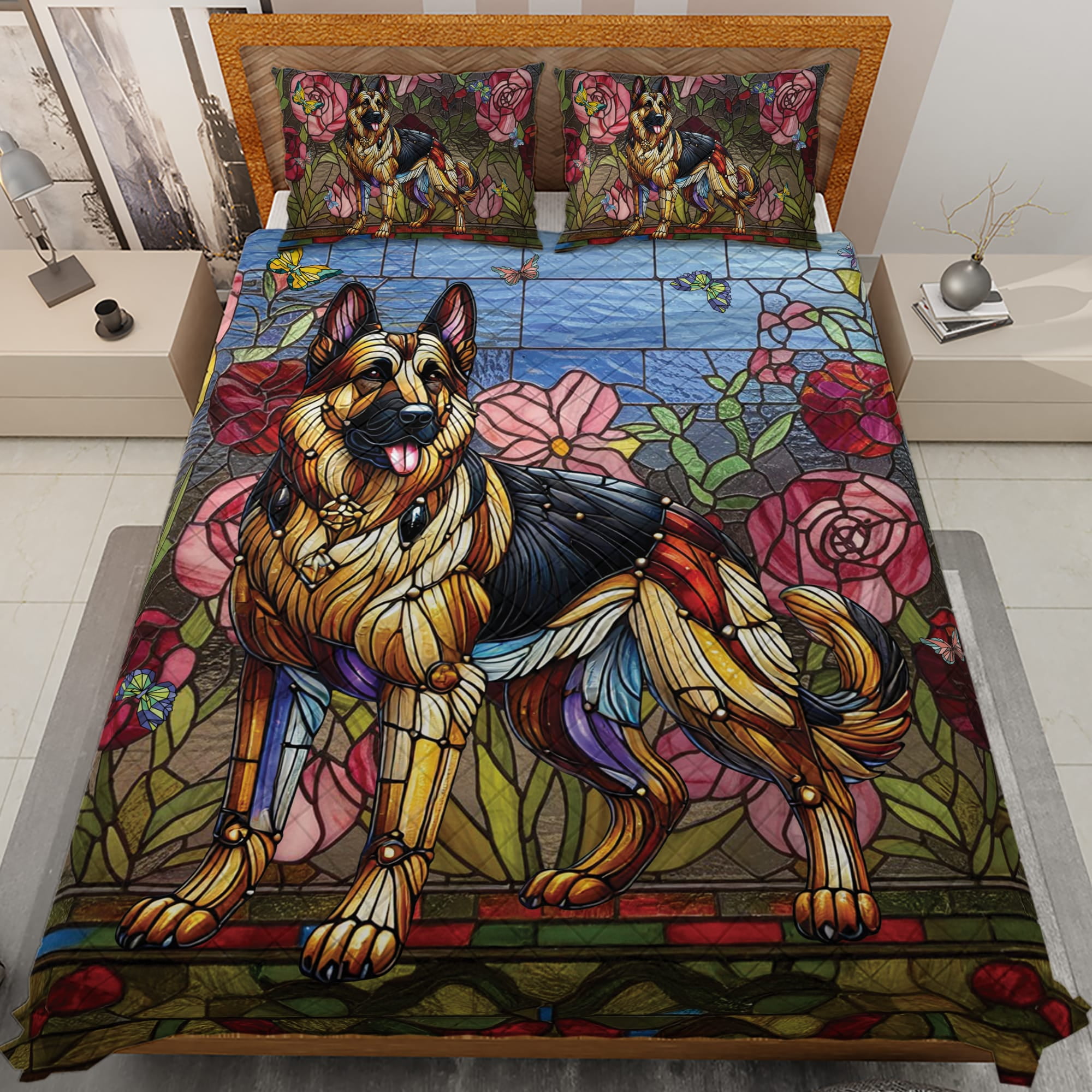 Lotusprinthandmade German Shepherd Dog 3D Quilt Bedding Set (White ...