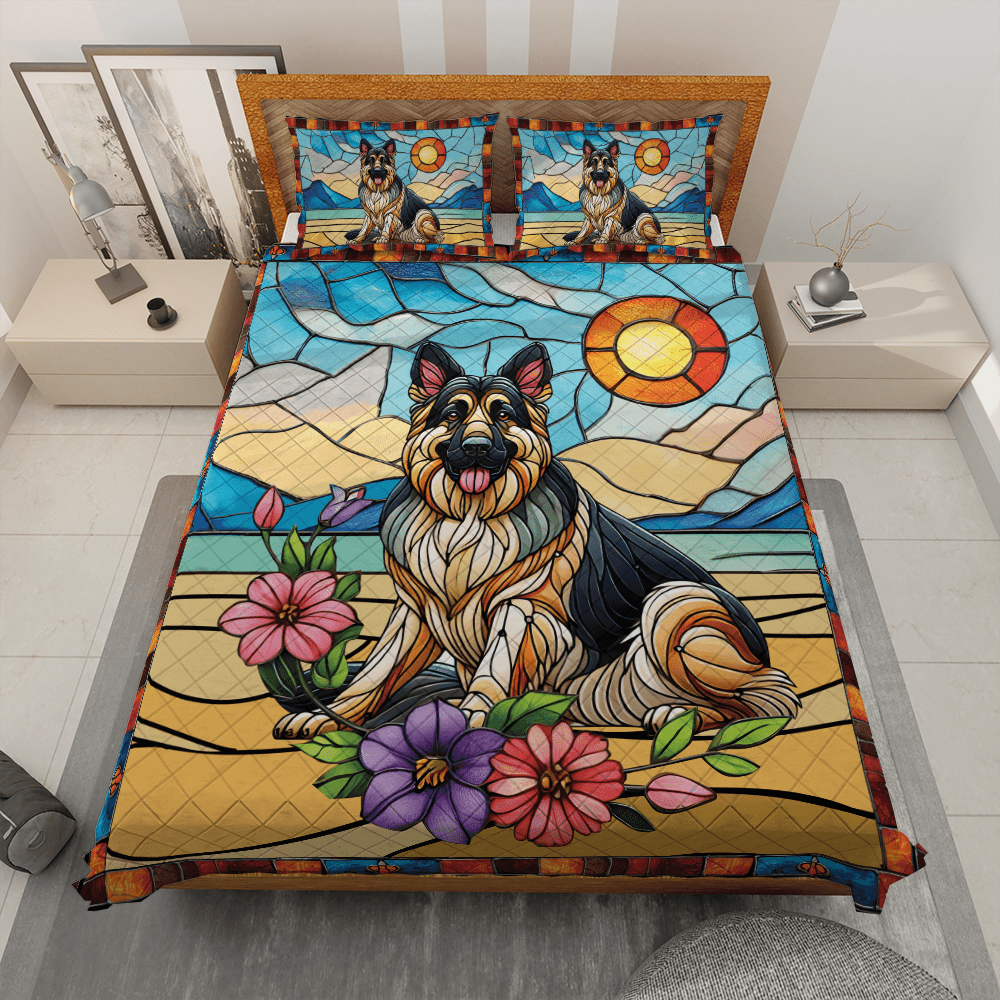 Lotusprinthandmade German Shepherd Dog Pattern Quilt Bedding Set (White ...