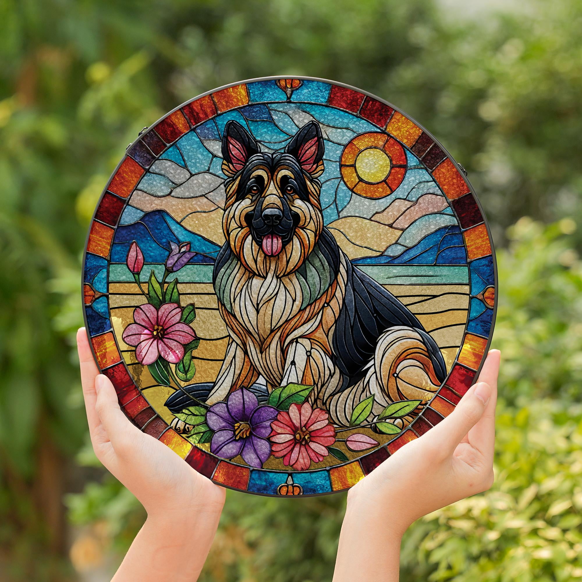 Lotusprinthandmade German Shepherd Dog Pattern Stained Glass Suncatcher ...