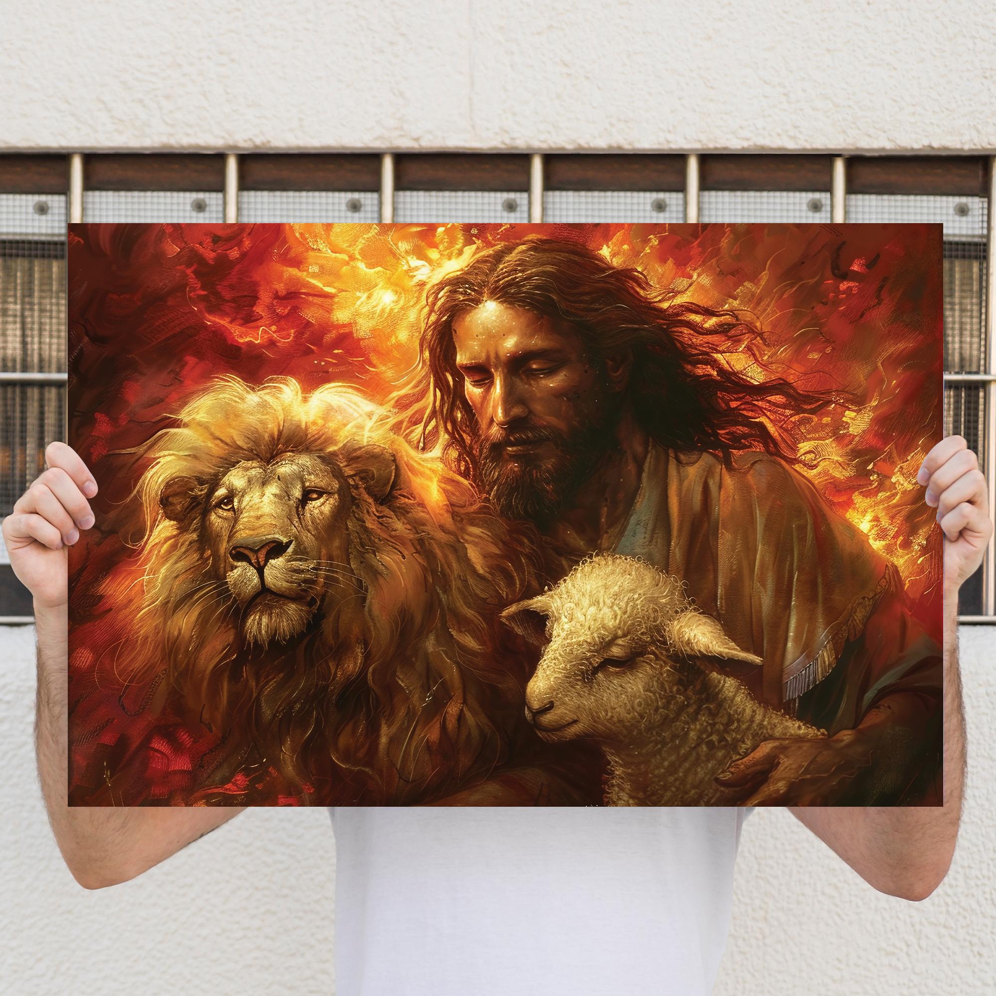 Lotusprinthandmade God Lion Jesus and Lamb Poster 32" x 48", Jesus ...