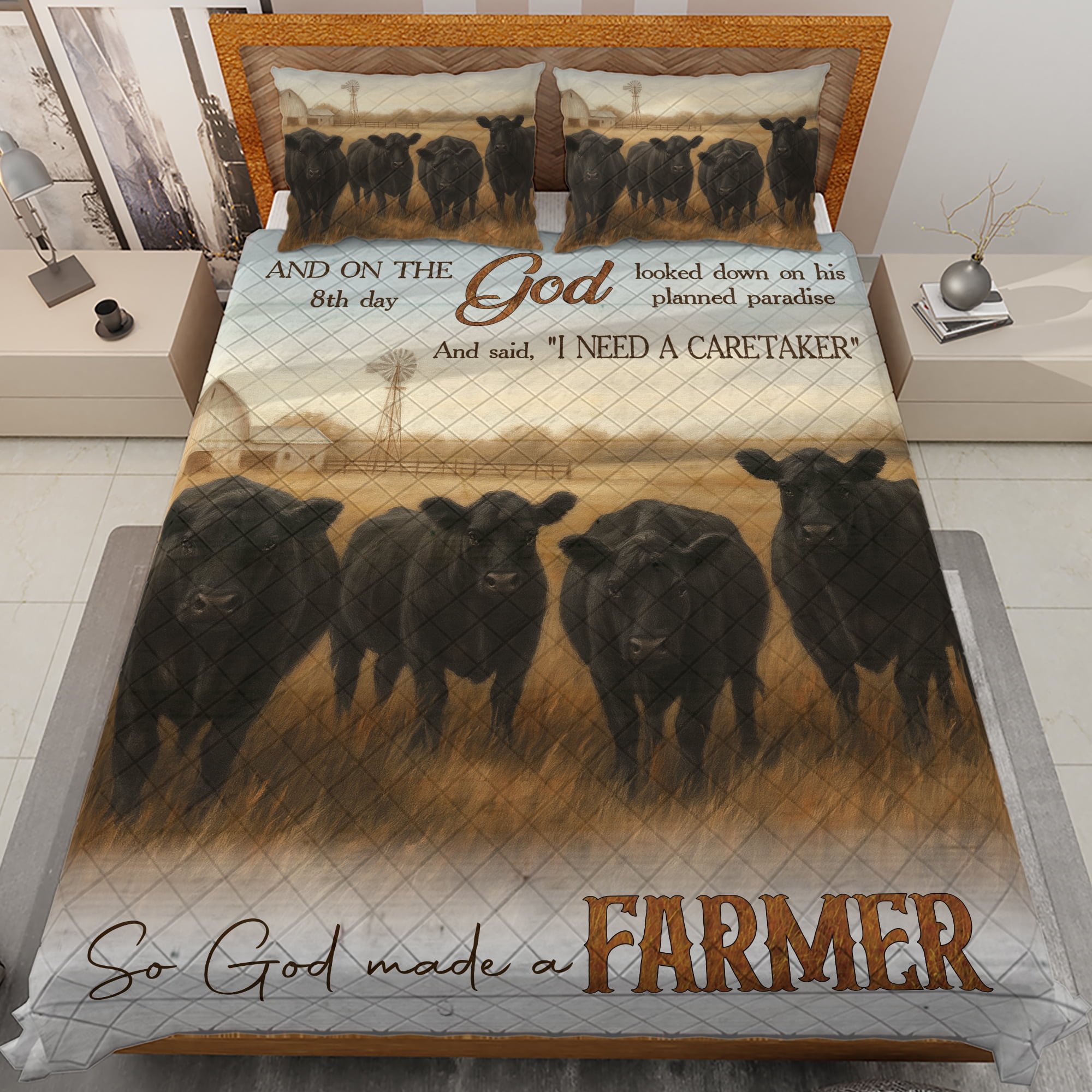 Lotusprinthandmade God Quote Black Angus Cow Lovers Quilt Bedding Set ...