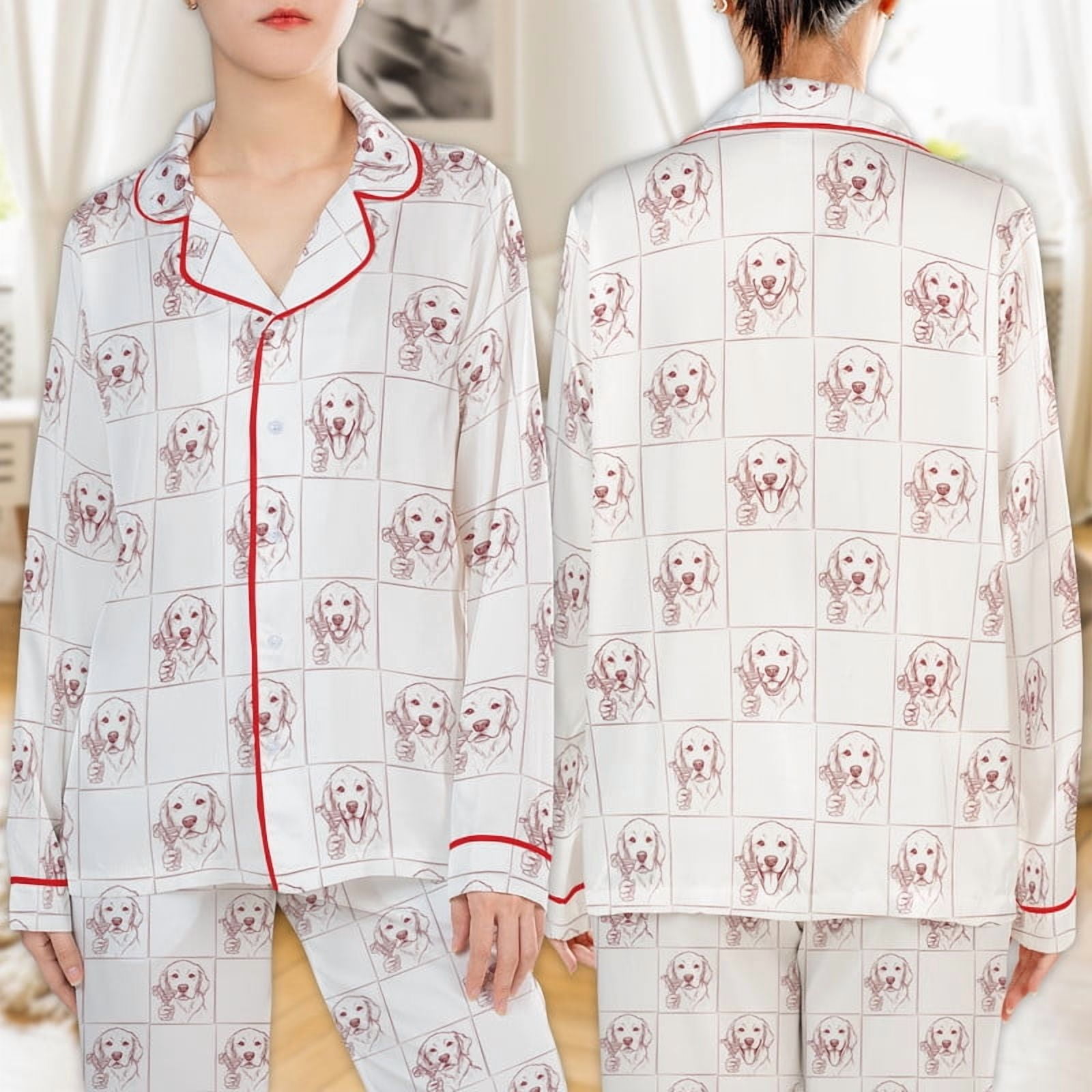 Lotusprinthandmade Golden Retriever Art All-over Print Satin Pajamas ...