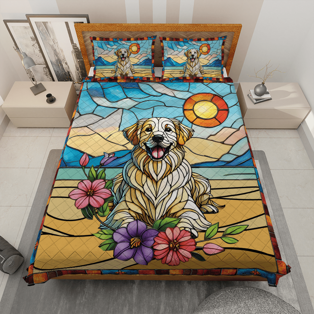 Lotusprinthandmade Golden Retriever Dog Pattern Quilt Bedding Set (Fold ...