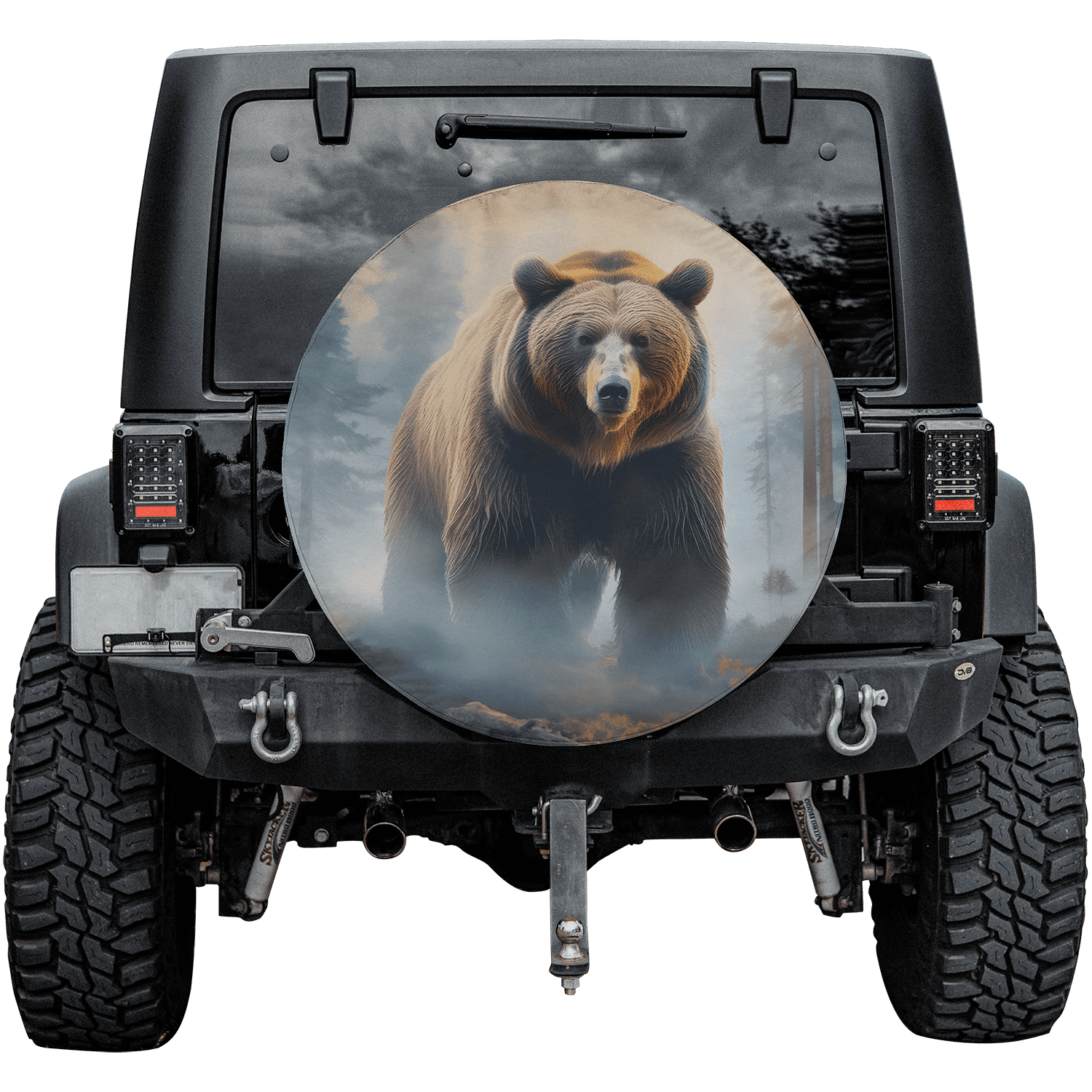 Lotusprinthandmade Grizzly Bear in Misty Forest Spare Tire Cover ...