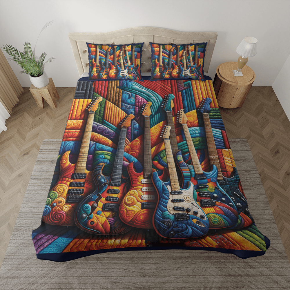 Lotusprinthandmade Guitar Bedding Set (Made in Vietnam) (88x88), Music ...