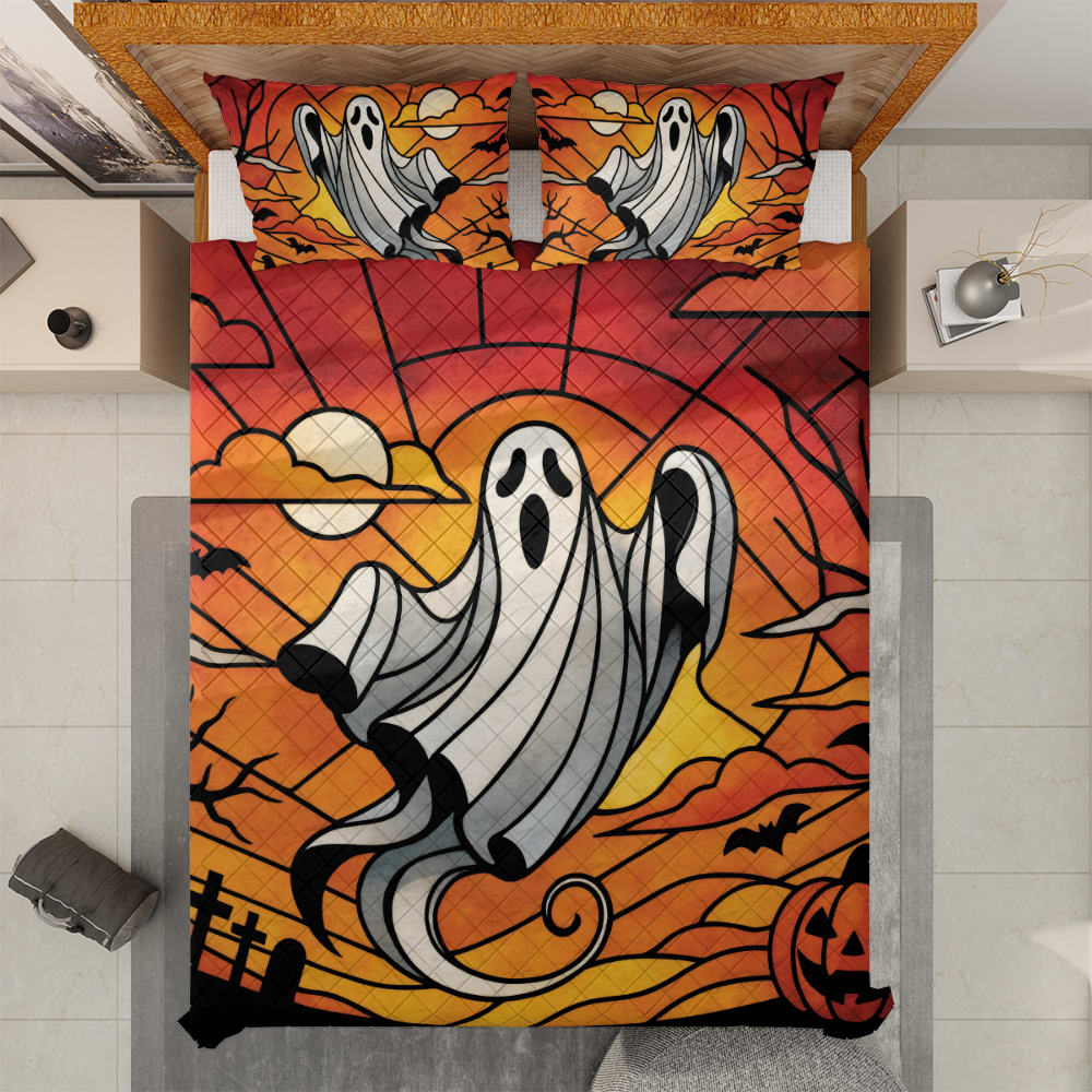 Lotusprinthandmade Halloween White Ghost Quilt Bedding Set (White ...