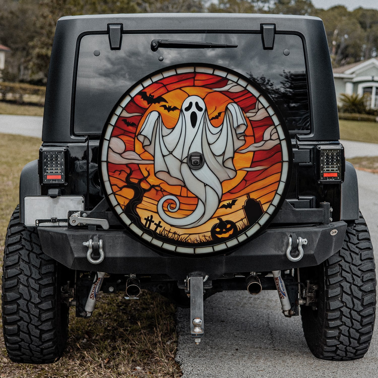 Lotusprinthandmade Halloween White Ghost Spare Tire Cover With Backup ...