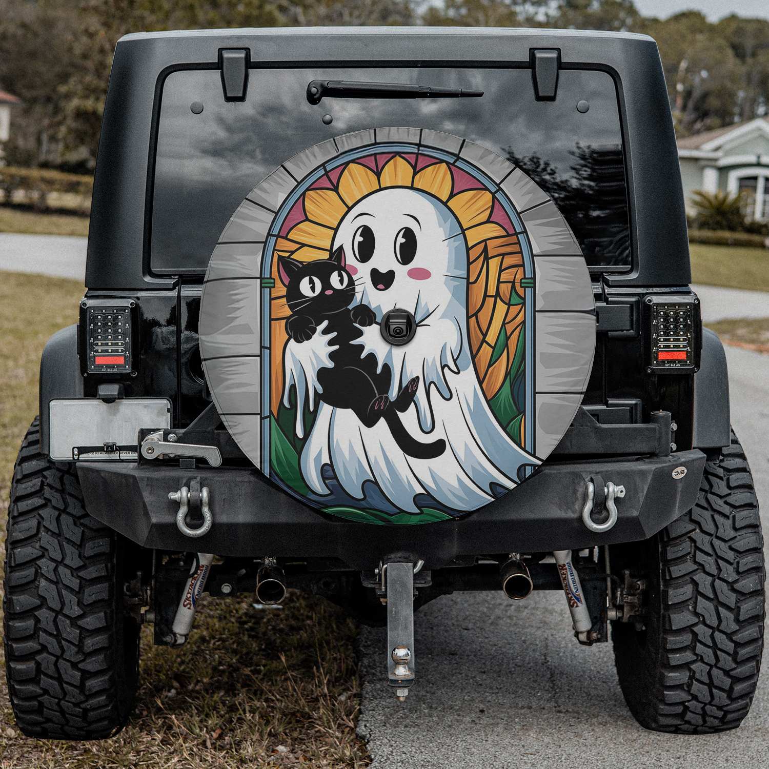 Lotusprinthandmade Halloween White Ghost with Black Cat Spare Tire ...