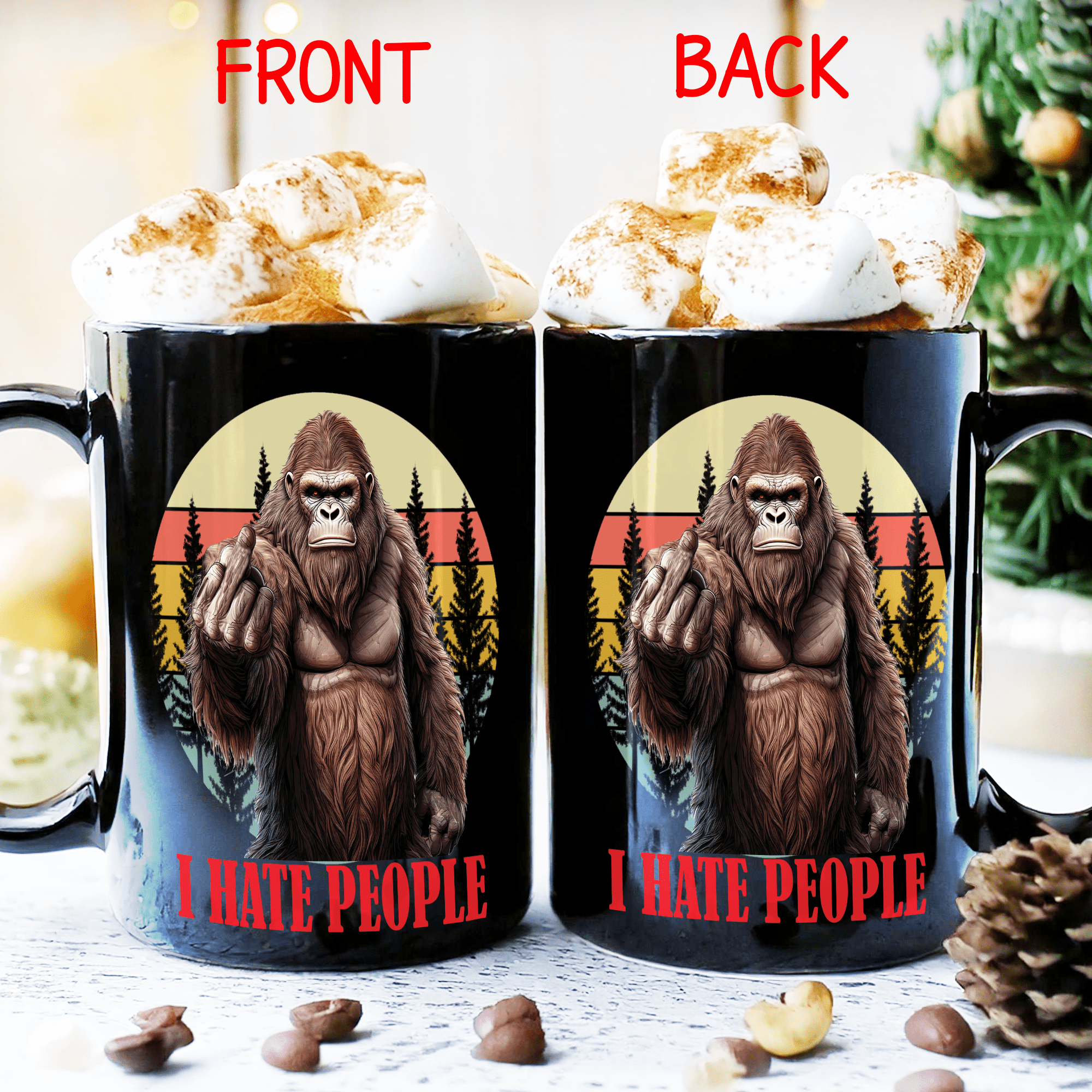 Lotusprinthandmade Hate People Funny Bigfoot Black Ceramic Mug (11oz ...
