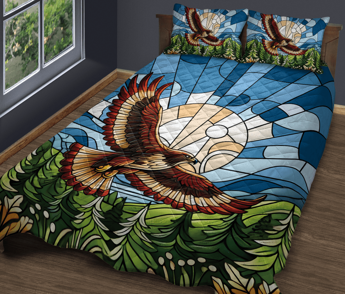 Lotusprinthandmade Hawk Bird Quilt Bedding Set (Fold Hem) 5 Sizes (Made ...