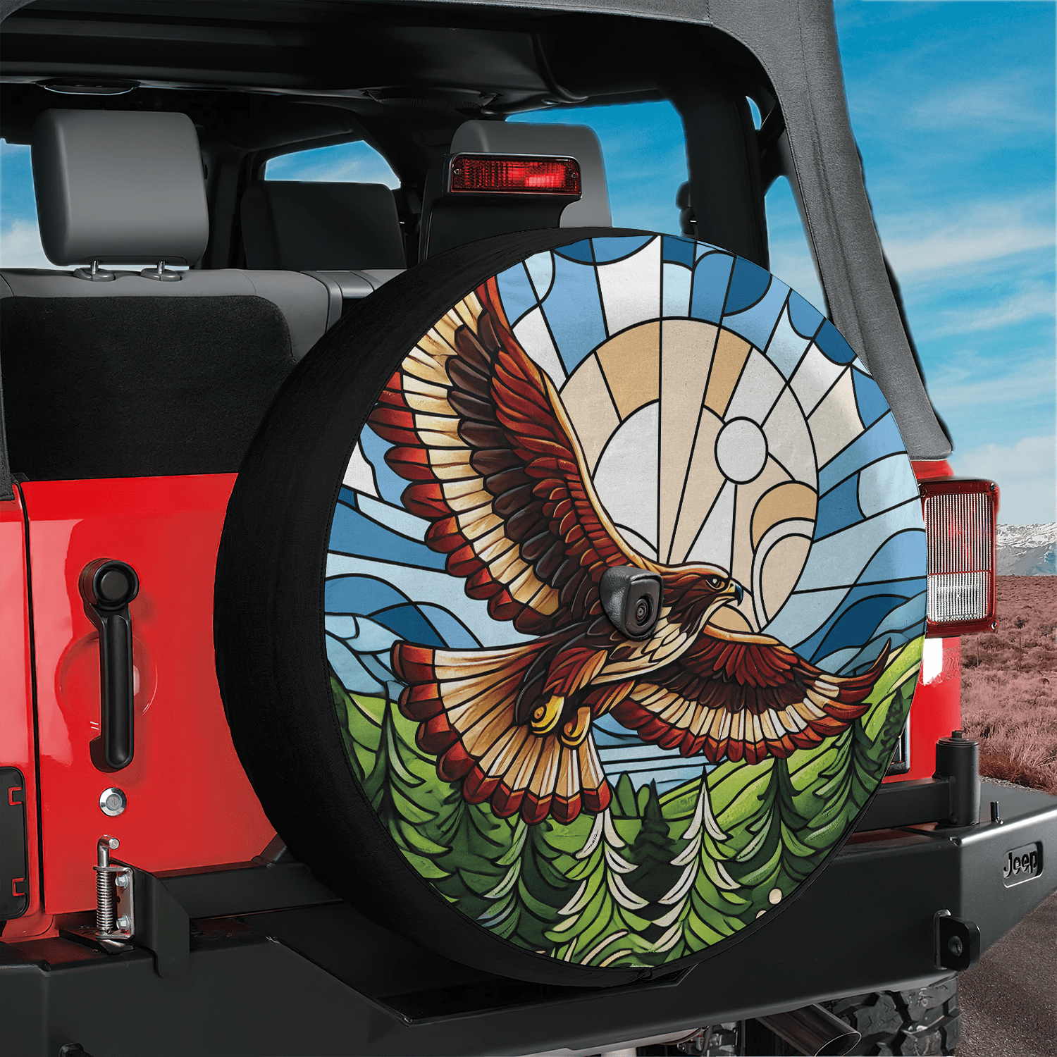 Lotusprinthandmade Hawk Bird Spare Tire Cover With Backup Camera Hole ...