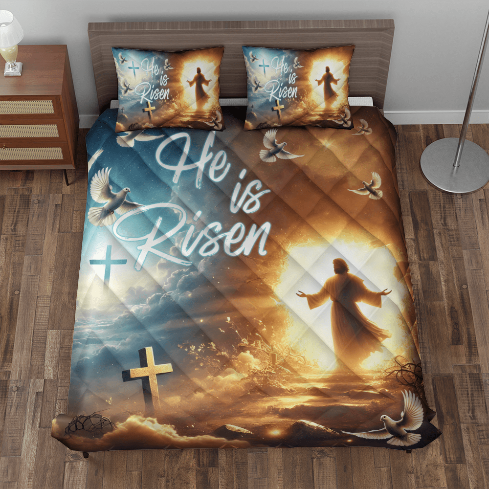 Lotusprinthandmade He Is Risen Faith Cross Quilt Bedding Set (White ...
