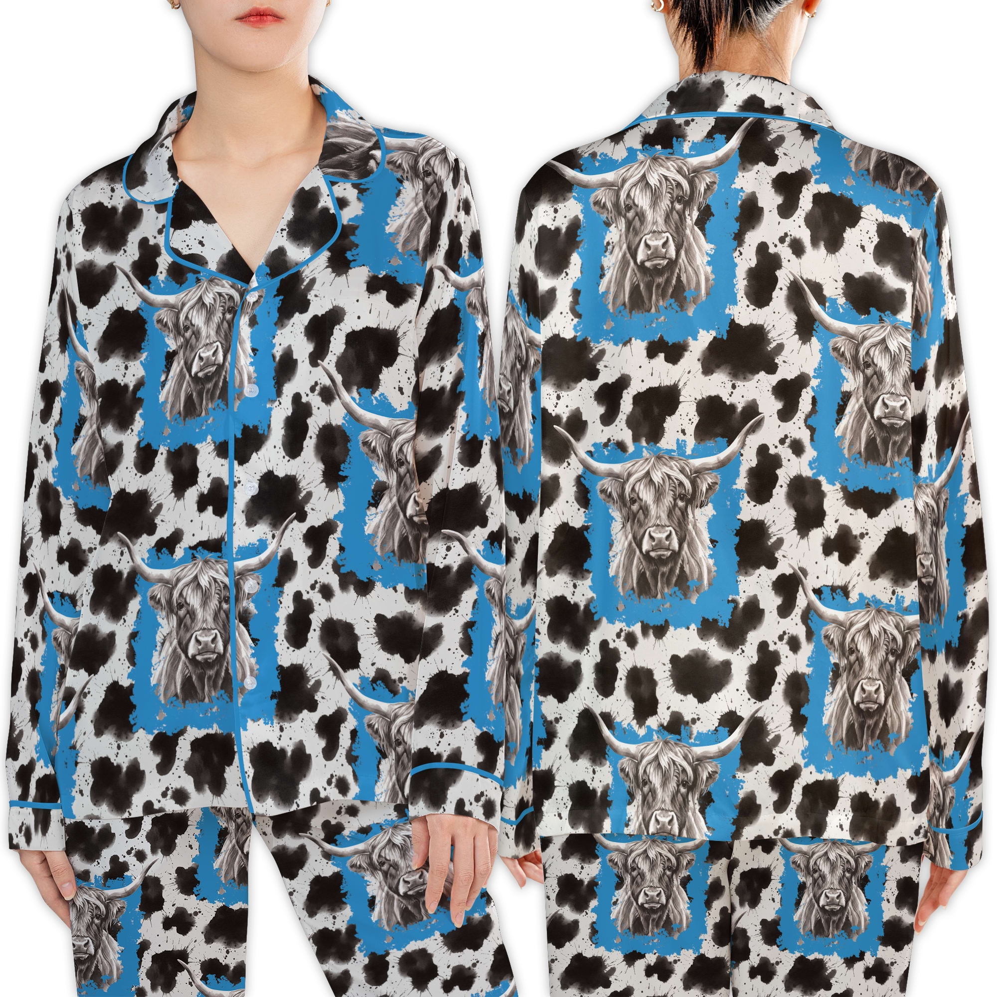 Lotusprinthandmade Highland Cow Print All-over Print Satin Pajamas Set ...