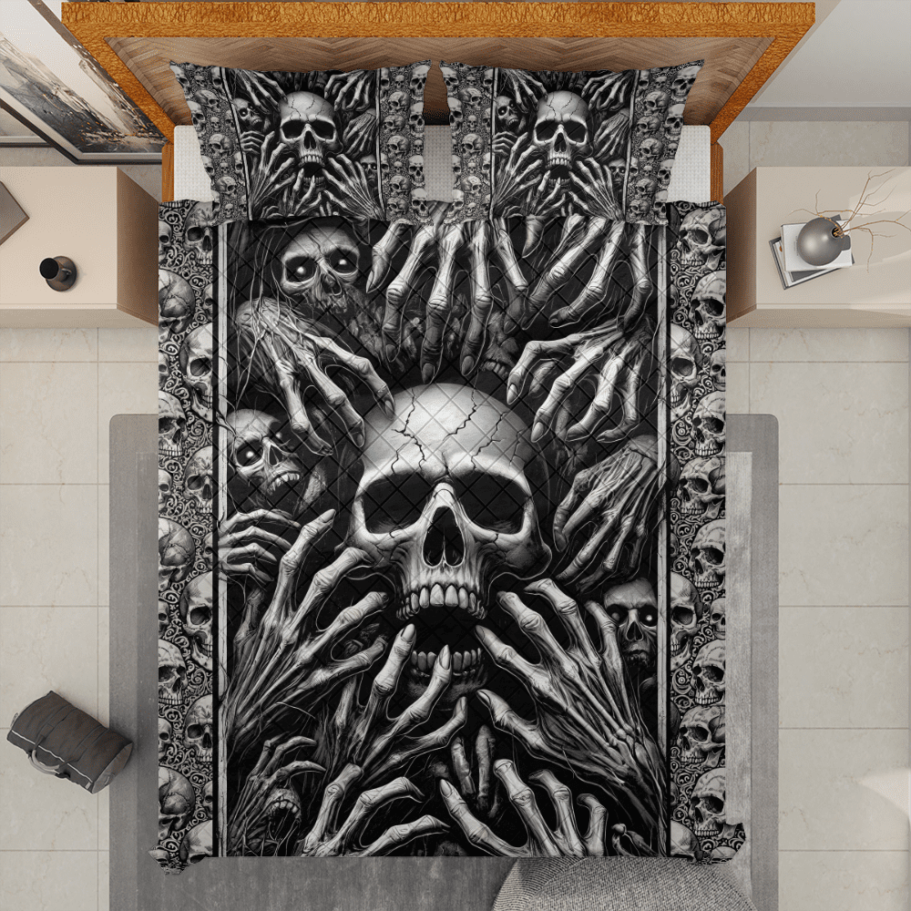 Lotusprinthandmade Horror Skull Quilt Bedding Set (White Binding) 5 ...