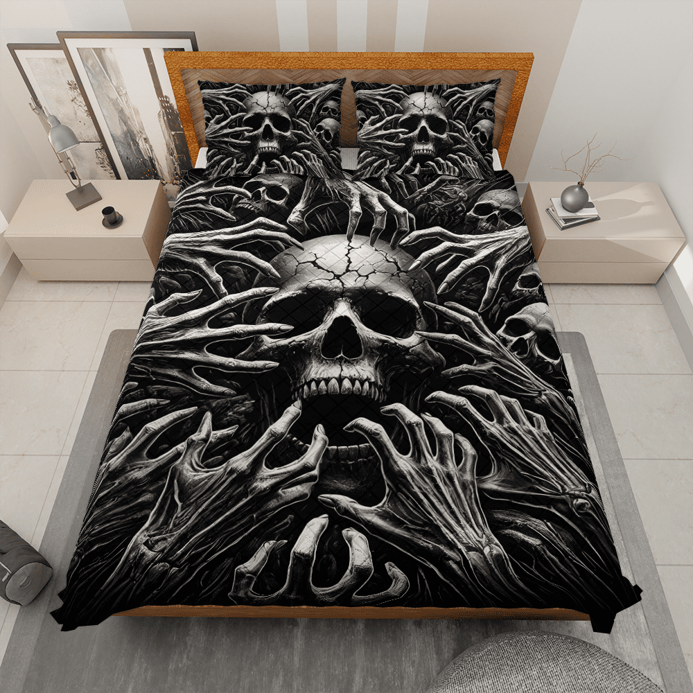 Lotusprinthandmade Horror Skull Quilt Bedding Set (White Binding) 5 ...