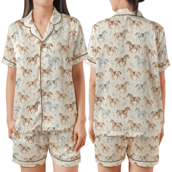 Lotusprinthandmade Horse Animal With Floral All-over Print Satin Short ...