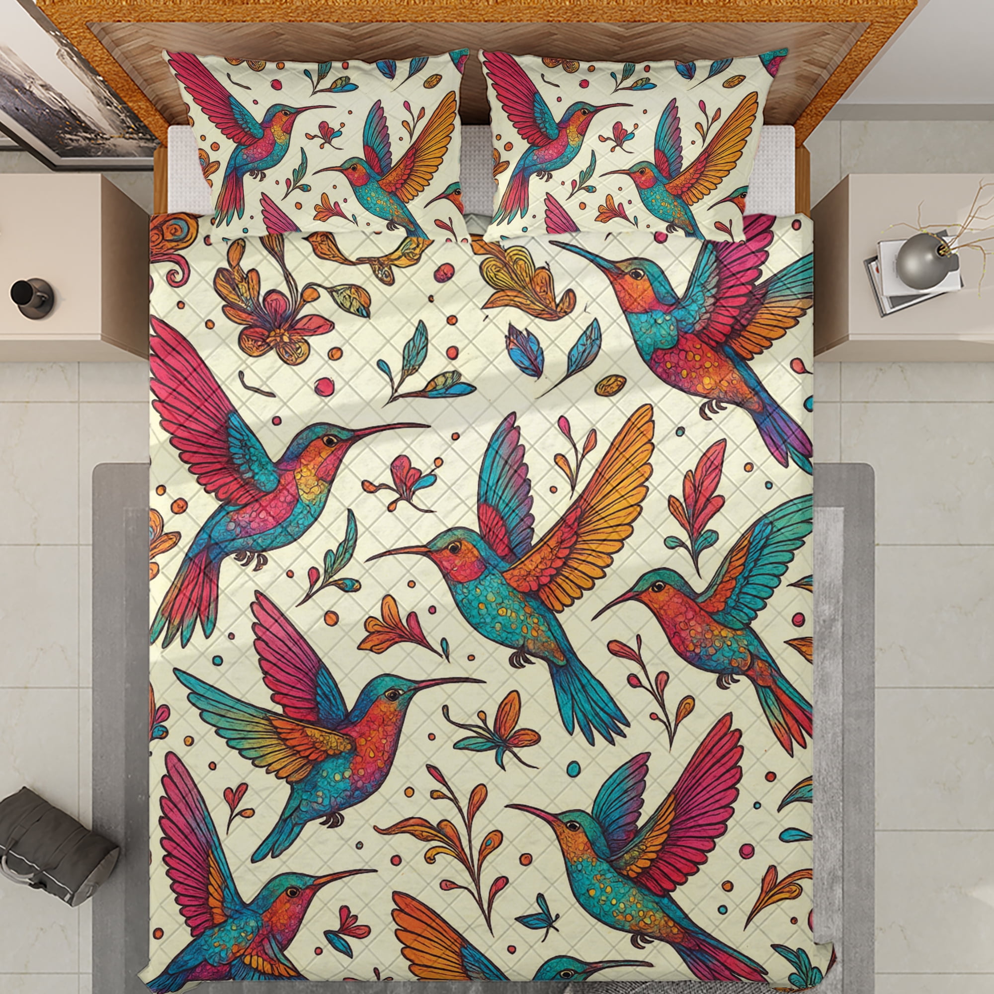 Lotusprinthandmade Hummingbird 3D Quilt Bedding Set (Fold Hem) 5 Sizes ...