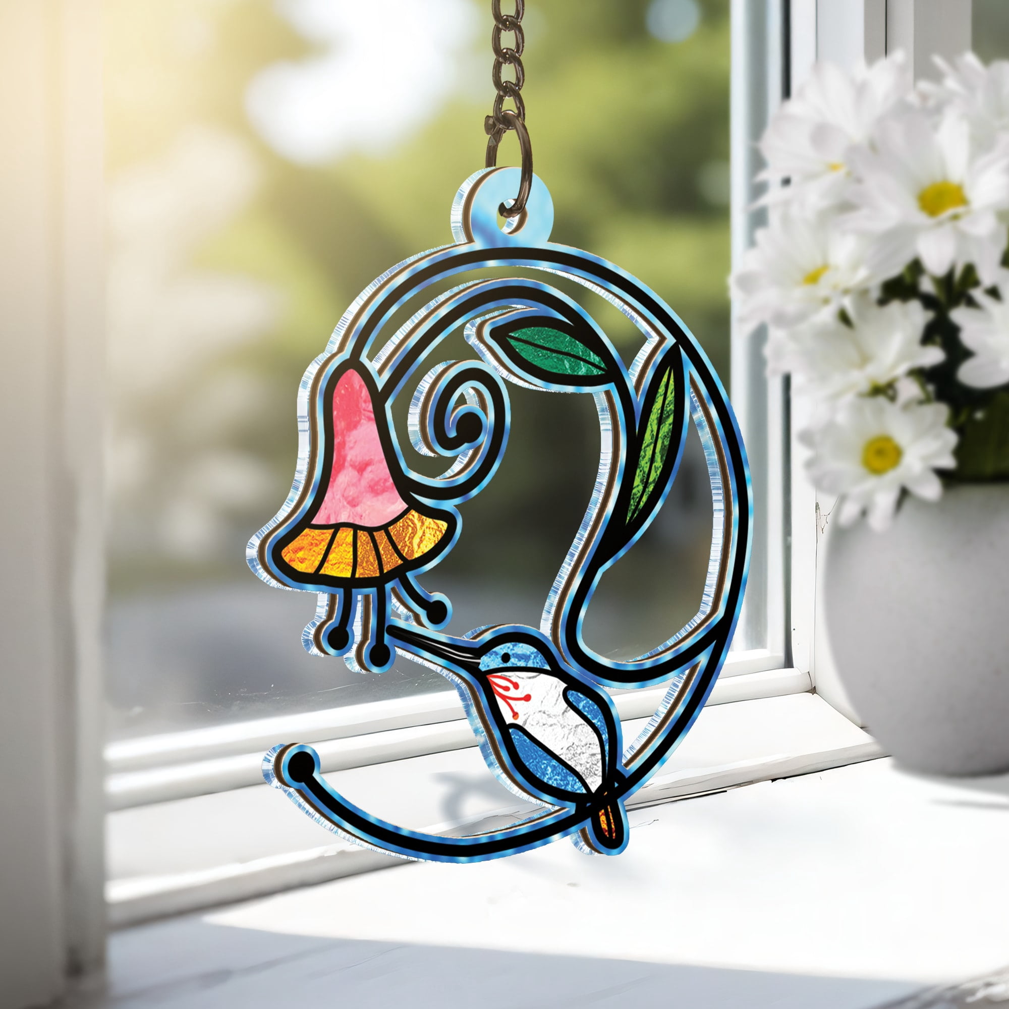 Lotusprinthandmade Hummingbird with Floral Custom Shape Window Hanging ...