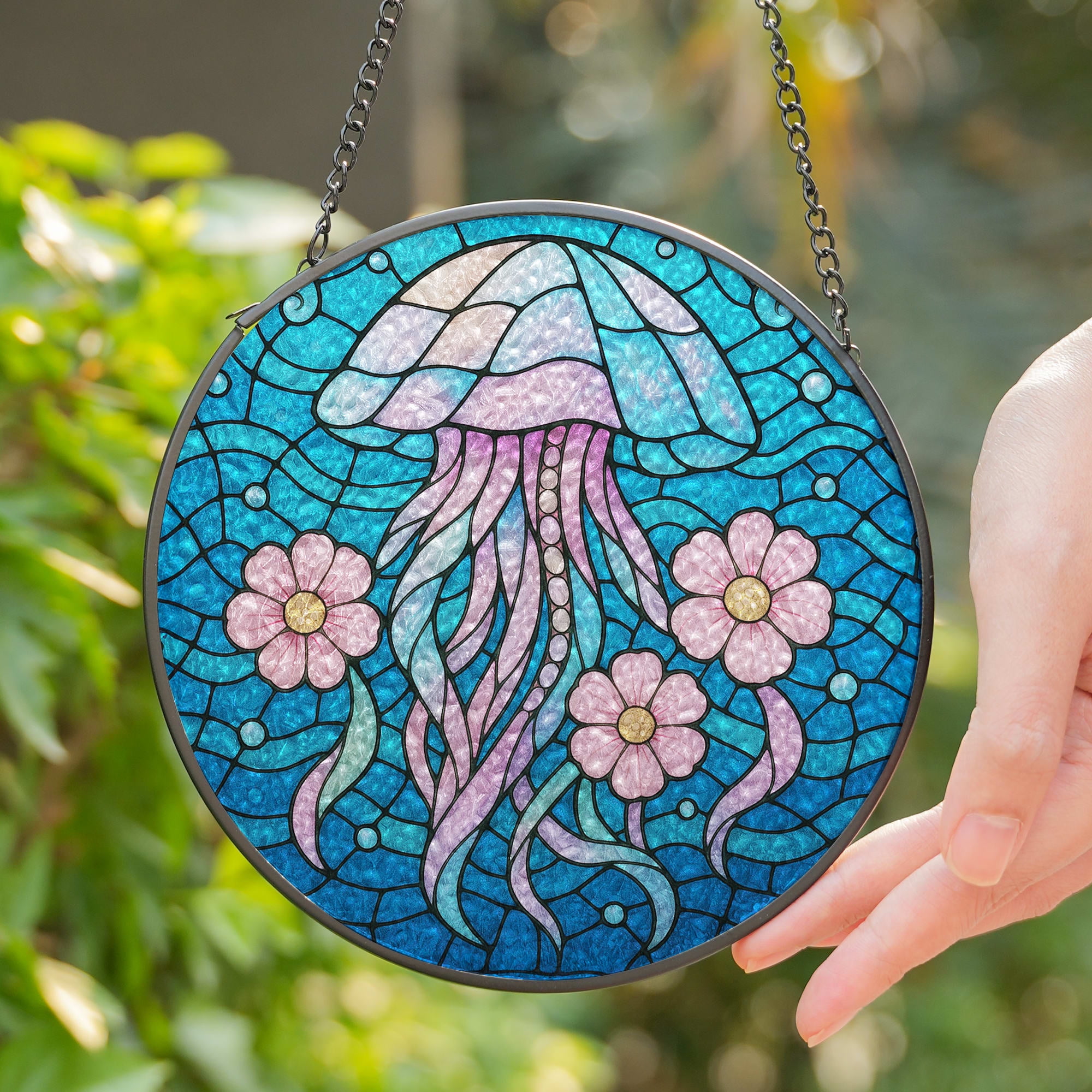 Lotusprinthandmade JellyFish Stained Glass Suncatcher for Window ...