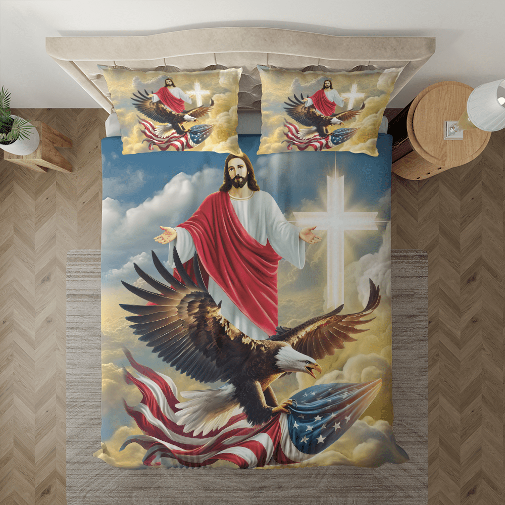 Lotusprinthandmade Jesus America Eagle Bedding Set (Made in Vietnam ...
